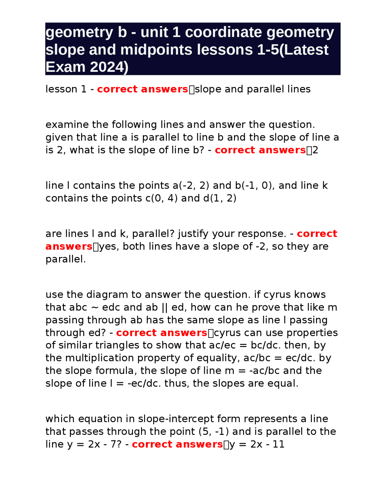 Coordinate Geometry: Slope, Midpoints, and Segment Splitting | Exams ...