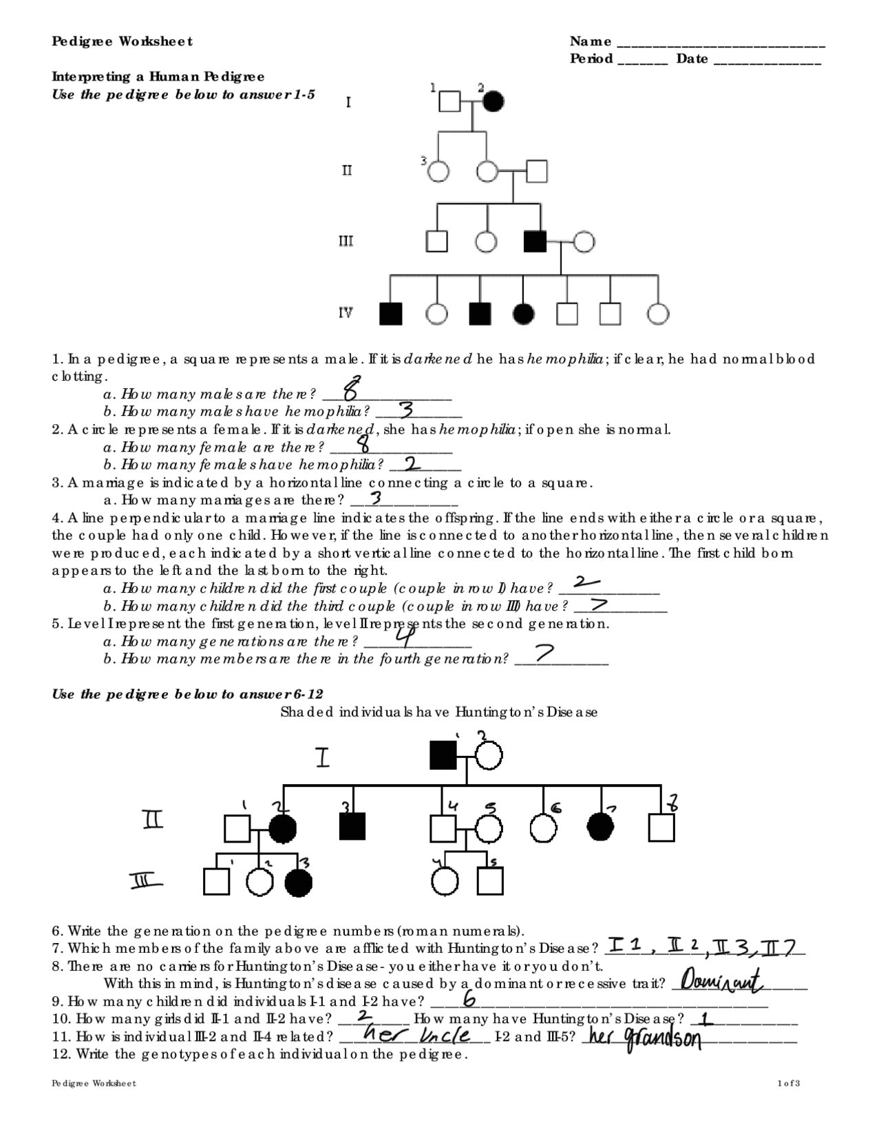 Pedigree in biology grade 12 adv | Examens Biologie | Docsity