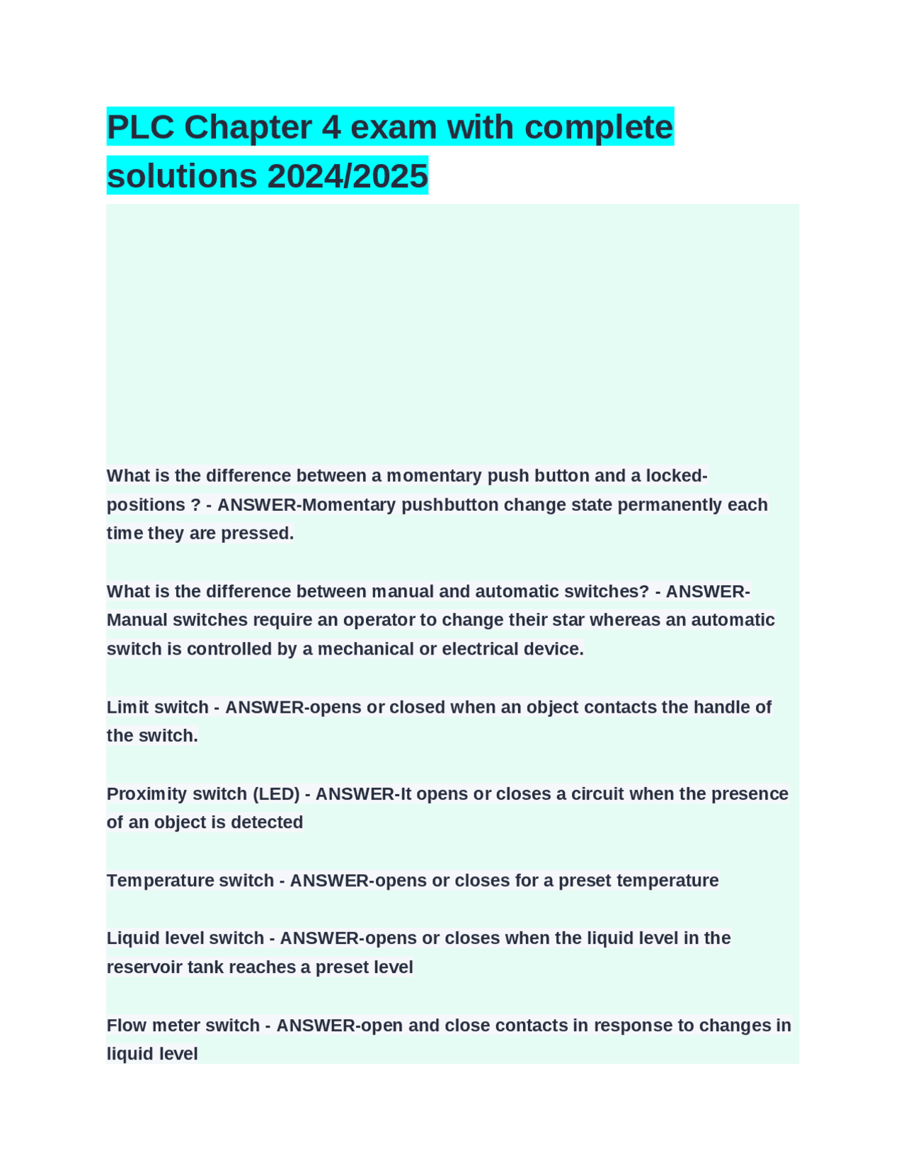 PLC Chapter 4 Exam with Complete Solutions 2024/2025 | Exams Electrical and Electronics ...