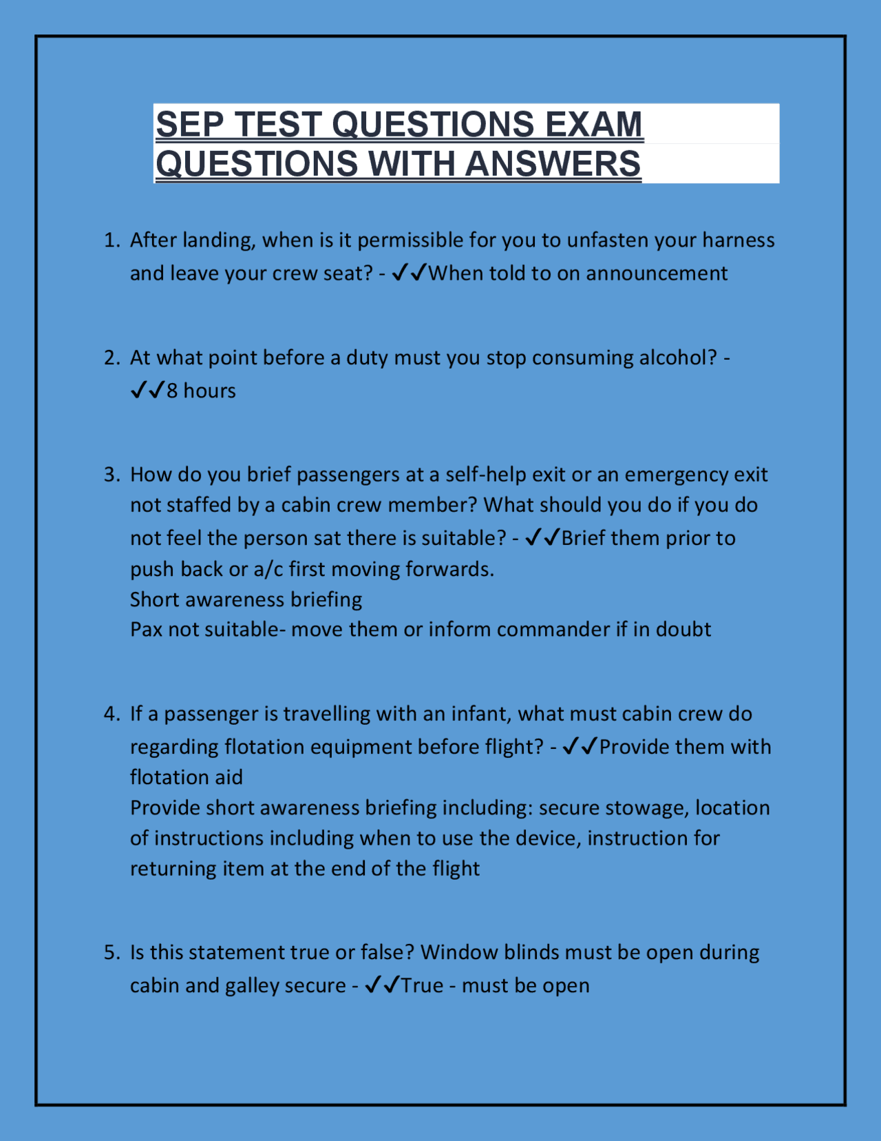 SEP TEST QUESTIONS EXAM QUESTIONS WITH ANSWERS | Exams Nursing | Docsity