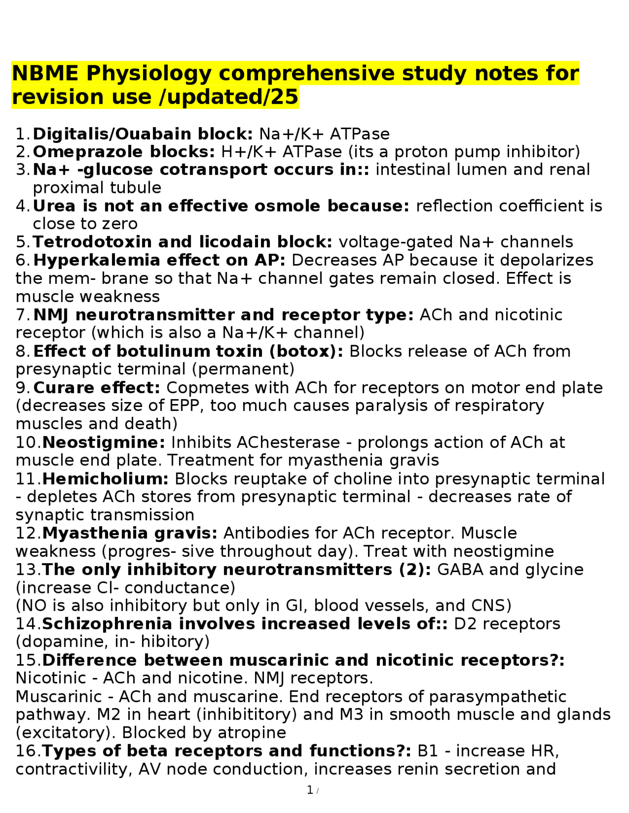 NBME Physiology comprehensive study notes for revision use /updated/25 ...
