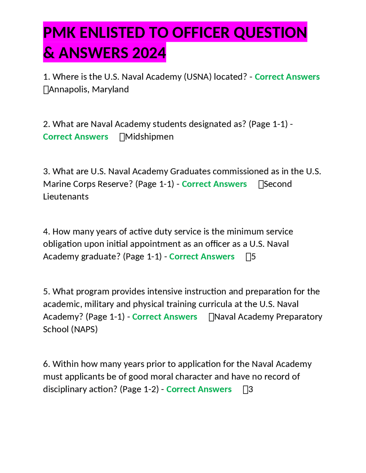 Naval Academy and Enlisted to Officer Programs | Exams Nursing | Docsity