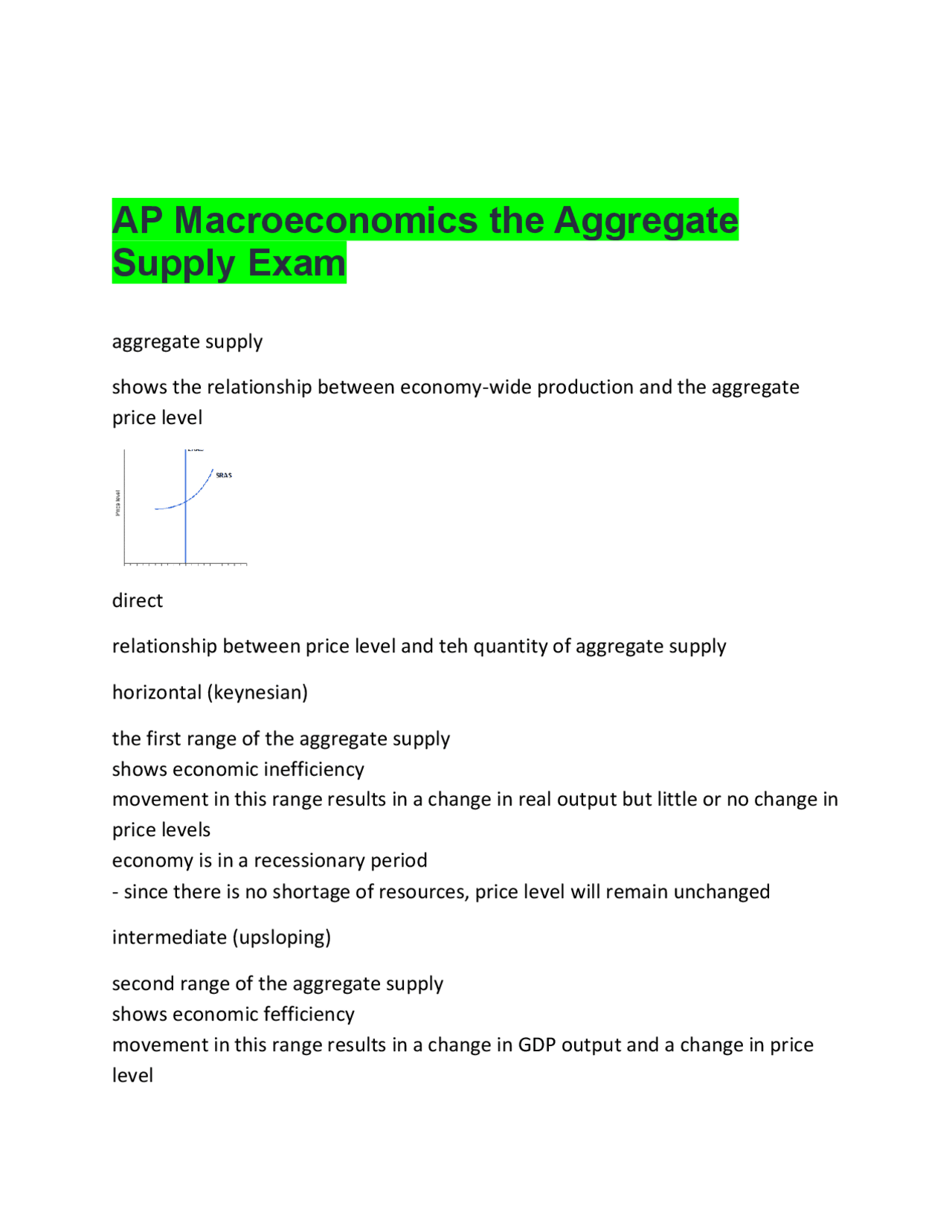 AP Macroeconomics: The Aggregate Supply Exam | Exams Nursing | Docsity