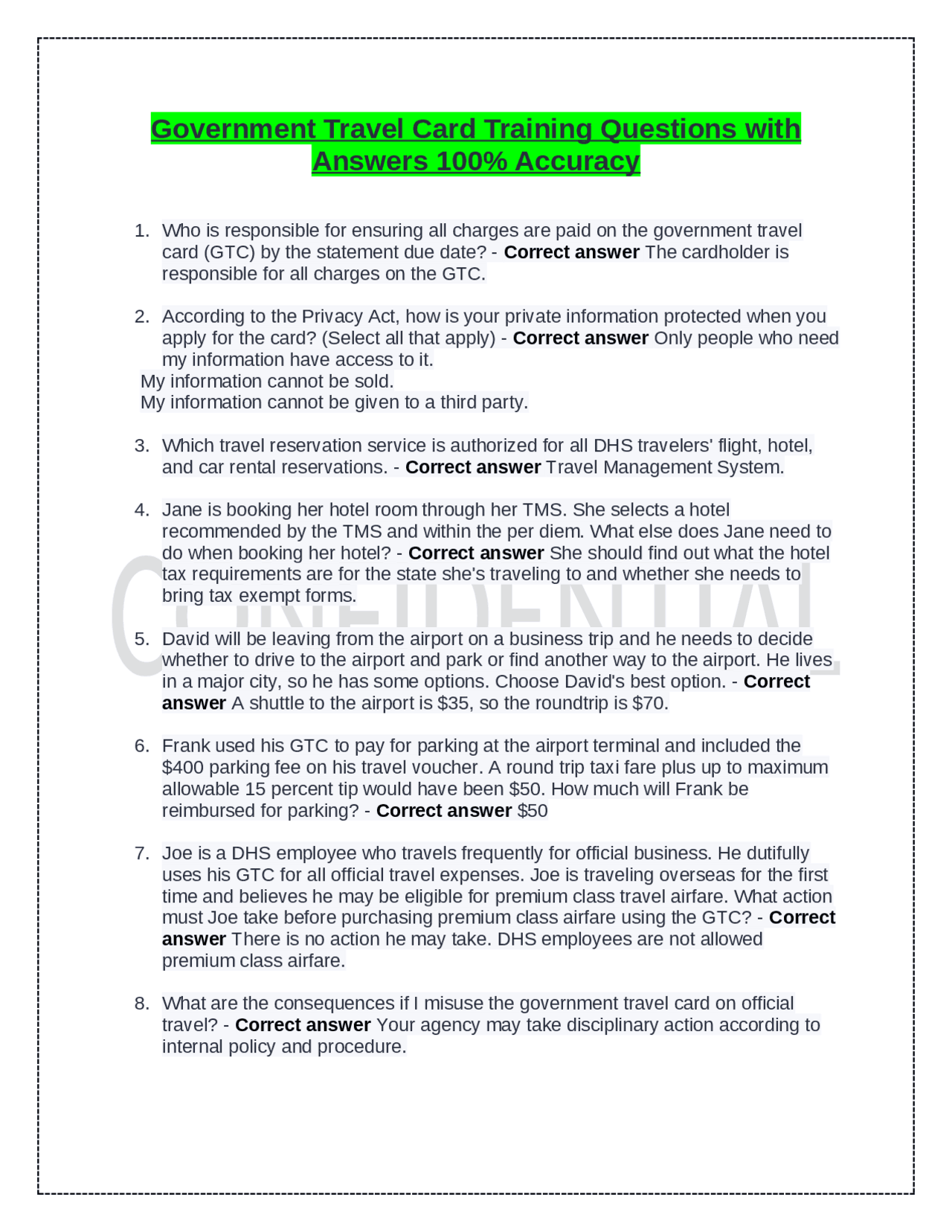 Government Travel Card Training Questions with Answers 100% Accuracy ...
