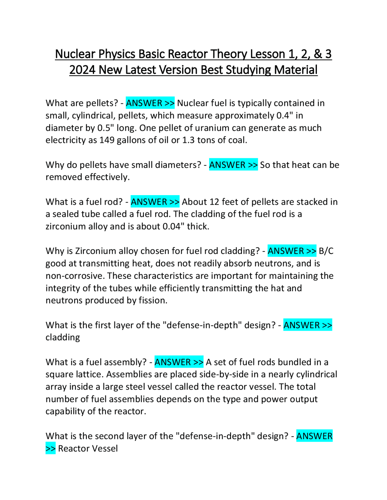 Nuclear Reactor Fundamentals and Fission Control | Exams Nursing | Docsity