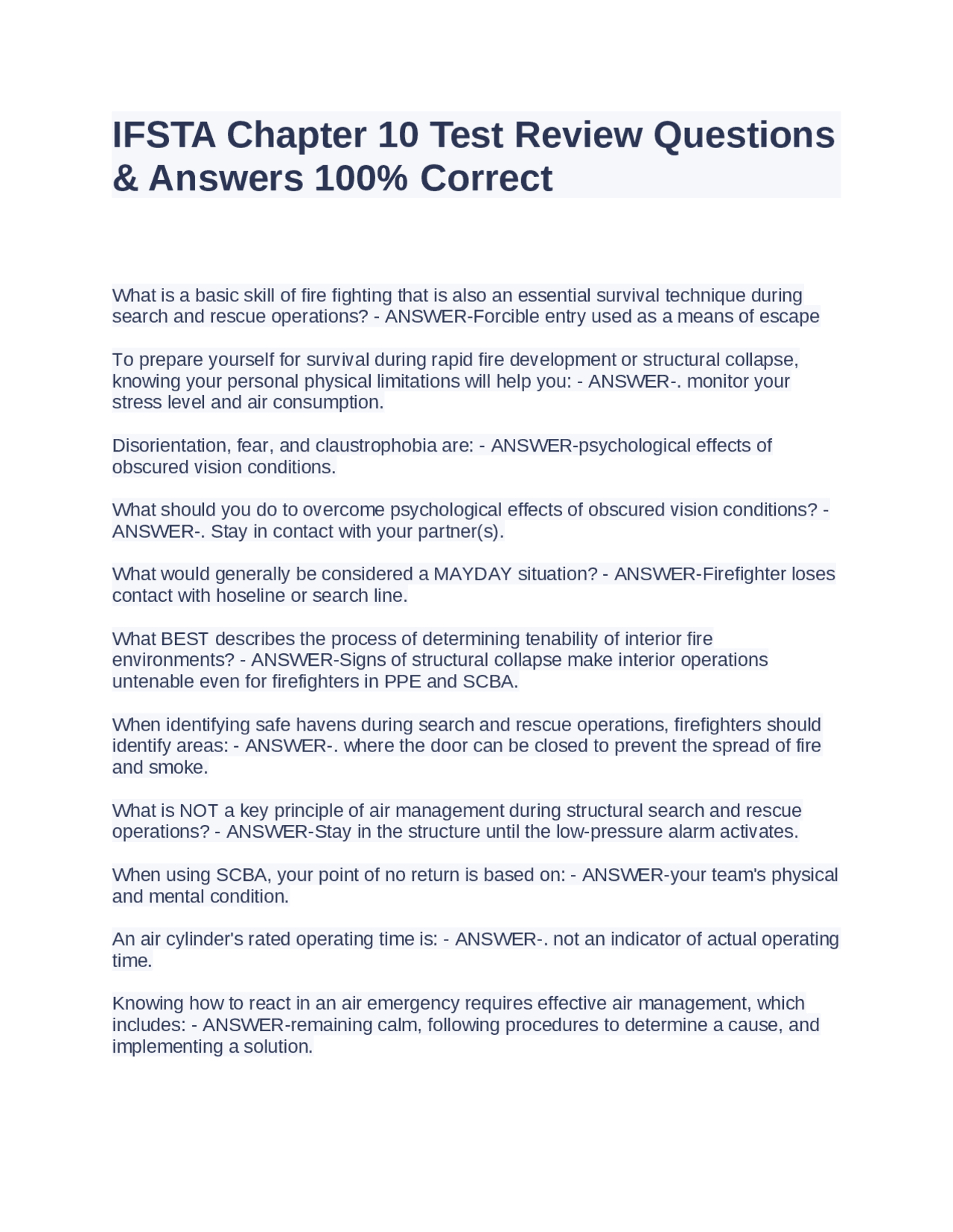 IFSTA Chapter 10 Test Review Questions & Answers 100% Correct | Exams ...