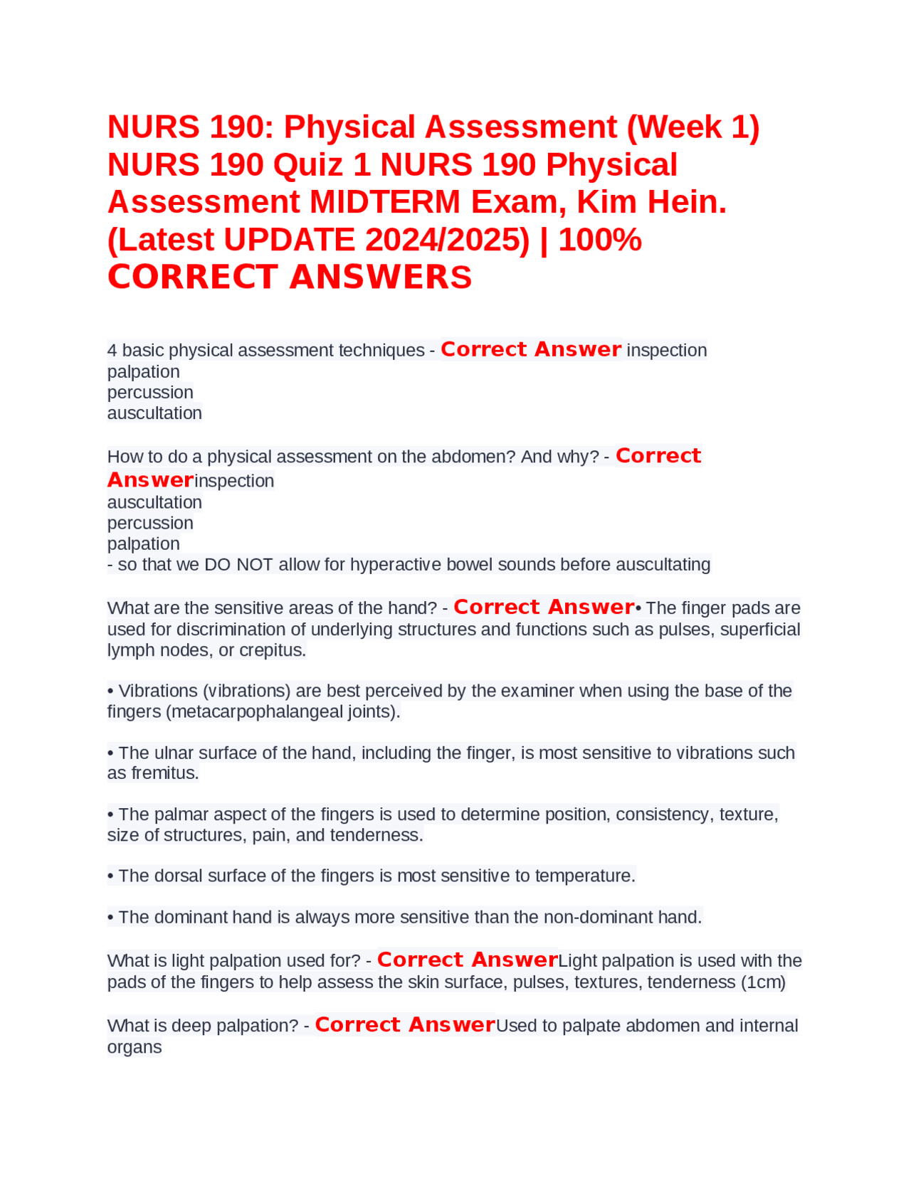 Skin Conditions and Assessment Techniques | Exams Nursing | Docsity