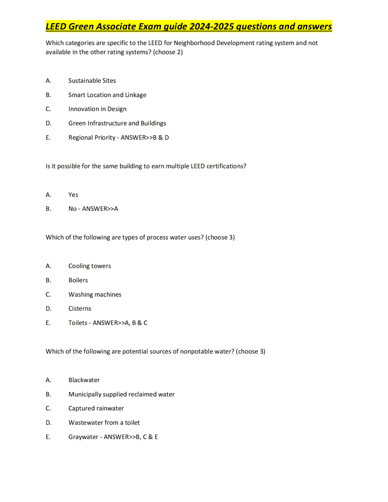 LEED Green Associate EXAM guide 2024-2025 questions and answers.pdf ...
