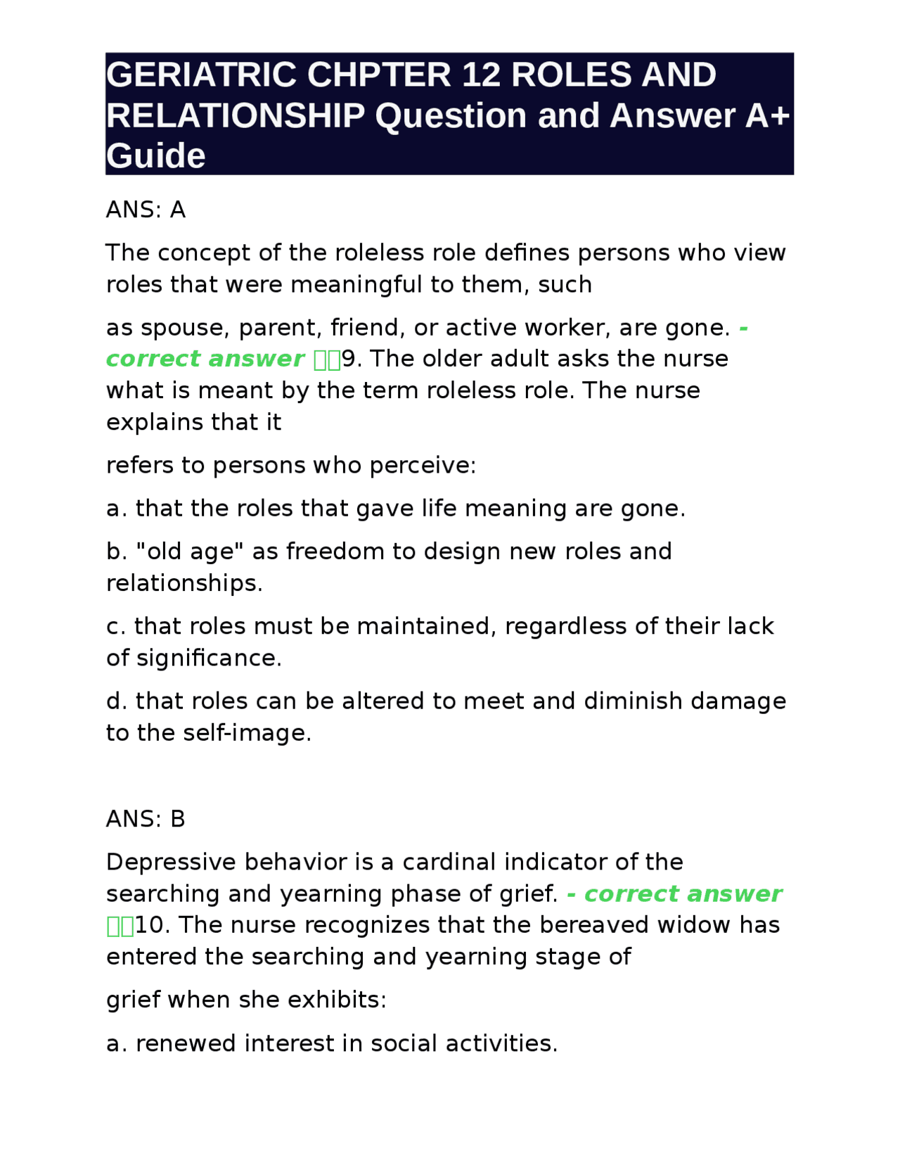 Geriatric Roles and Relationships: A Comprehensive Guide | Exams ...