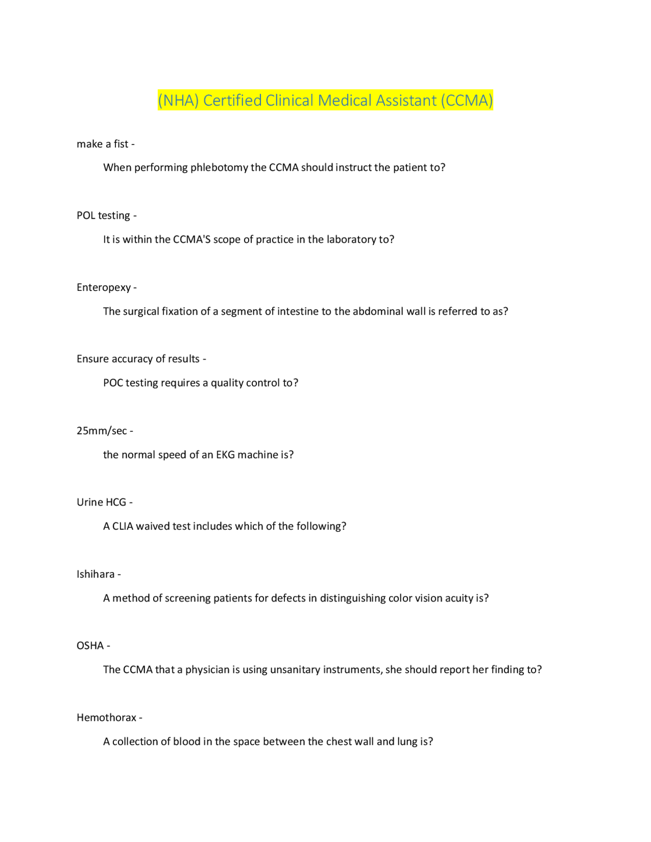 Certified Clinical Medical Assistant (CCMA) Duties and Responsibilities ...