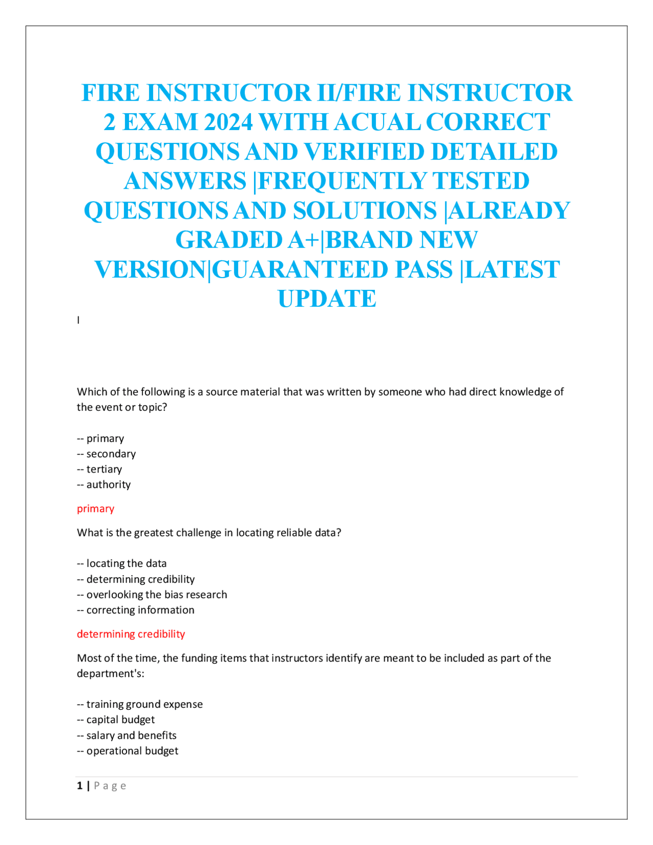 FIRE INSTRUCTOR II/FIRE INSTRUCTOR 2 EXAM | Exams Safety and Fire ...