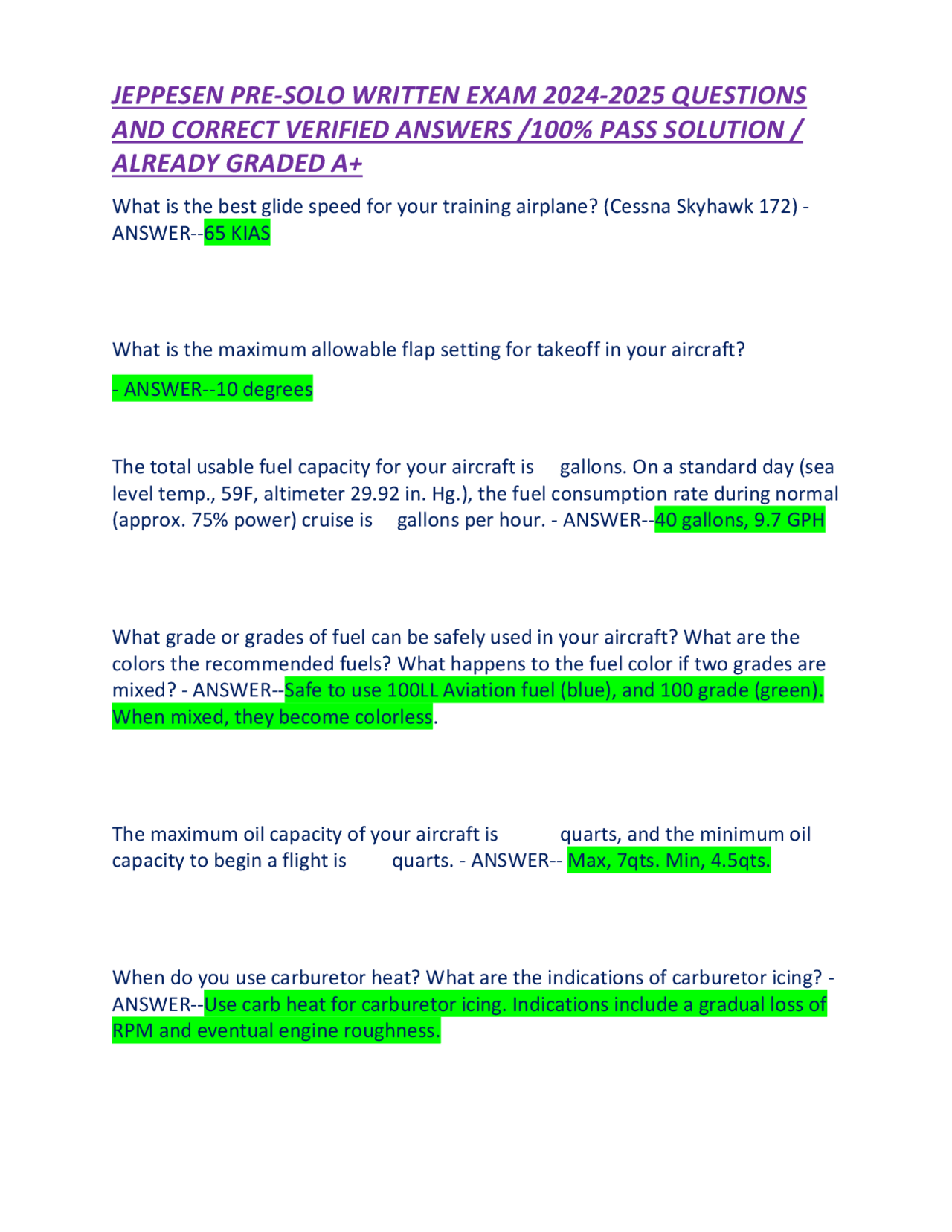 JEPPESEN PRE EXAM 2024-2025 questions and answers.pdf | Exams Personal ...