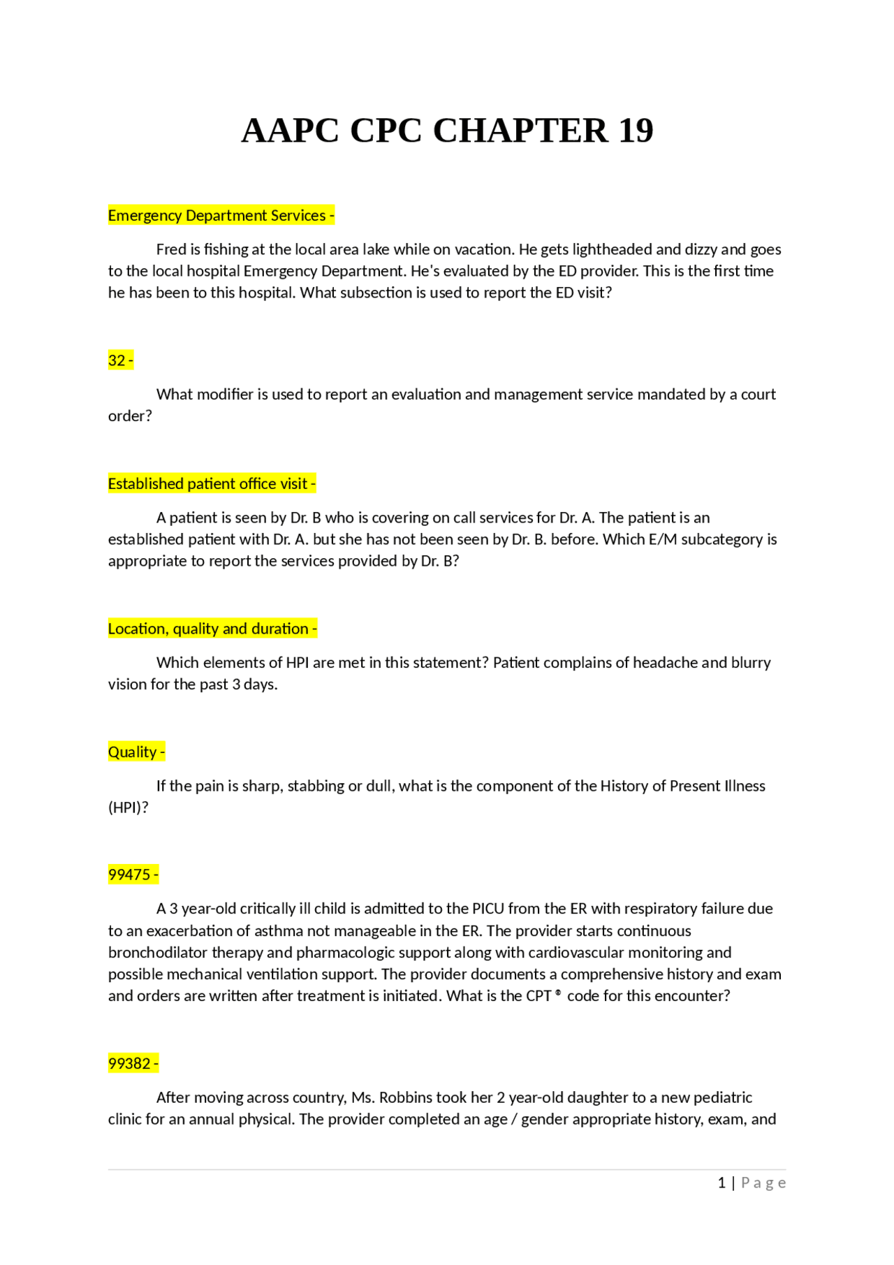 AAPC CPC CHAPTER 19. | Exams Medicine | Docsity