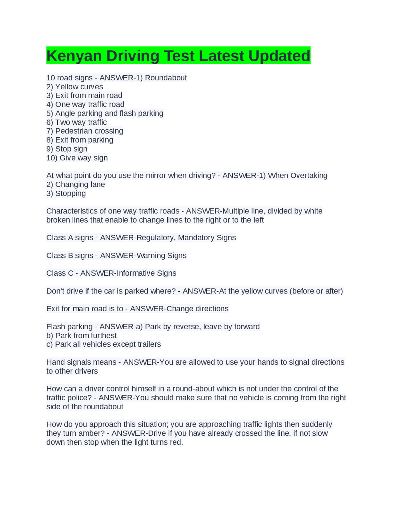 Kenyan Driving Test: Essential Knowledge for Safe Driving | Exams ...