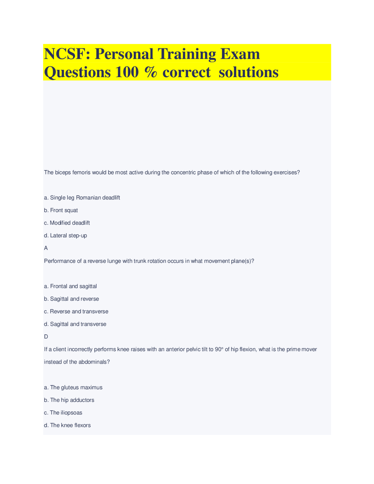 NCSF: Personal Training Exam | Exams Physical Activity and Sport ...