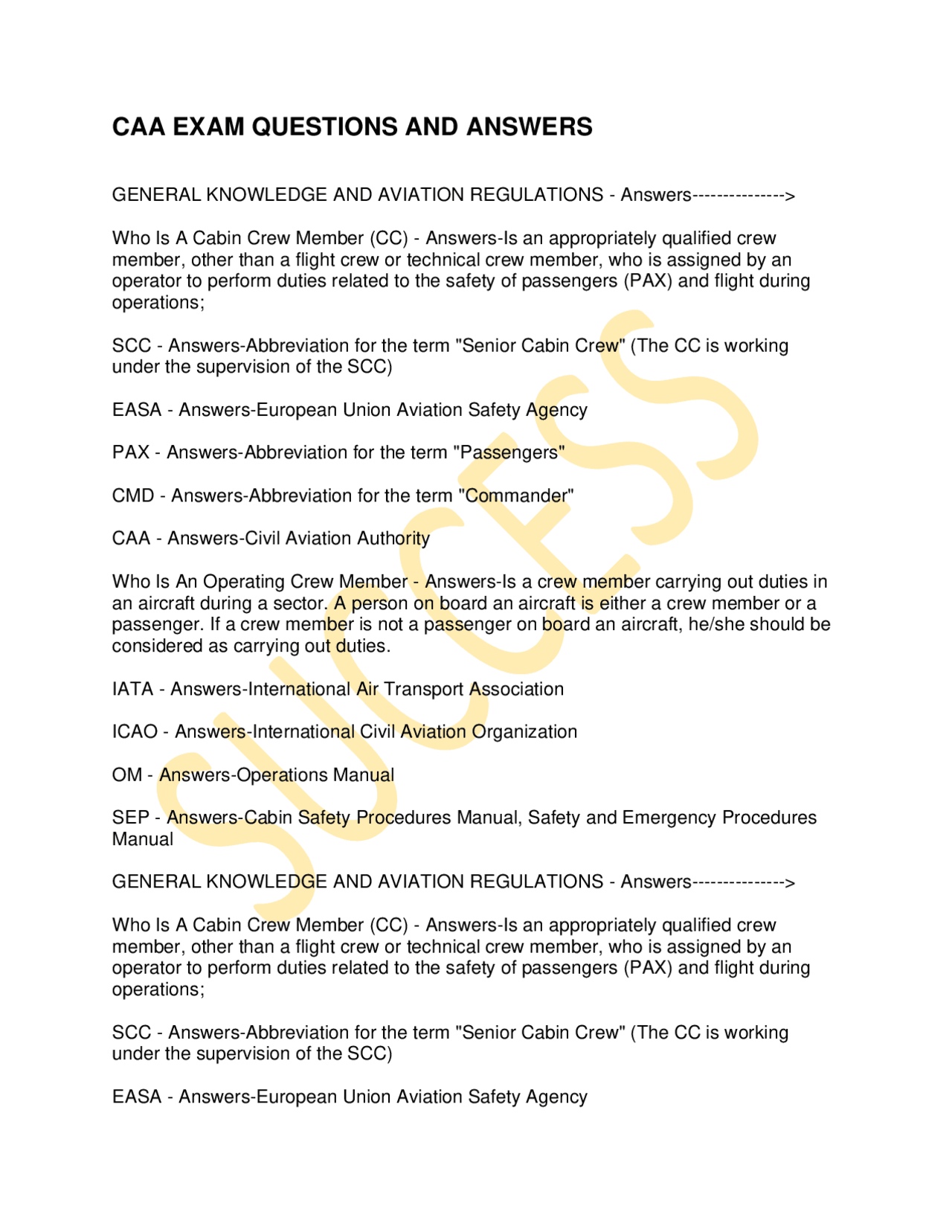 Cabin Crew Roles and Responsibilities | Exams Social Sciences | Docsity