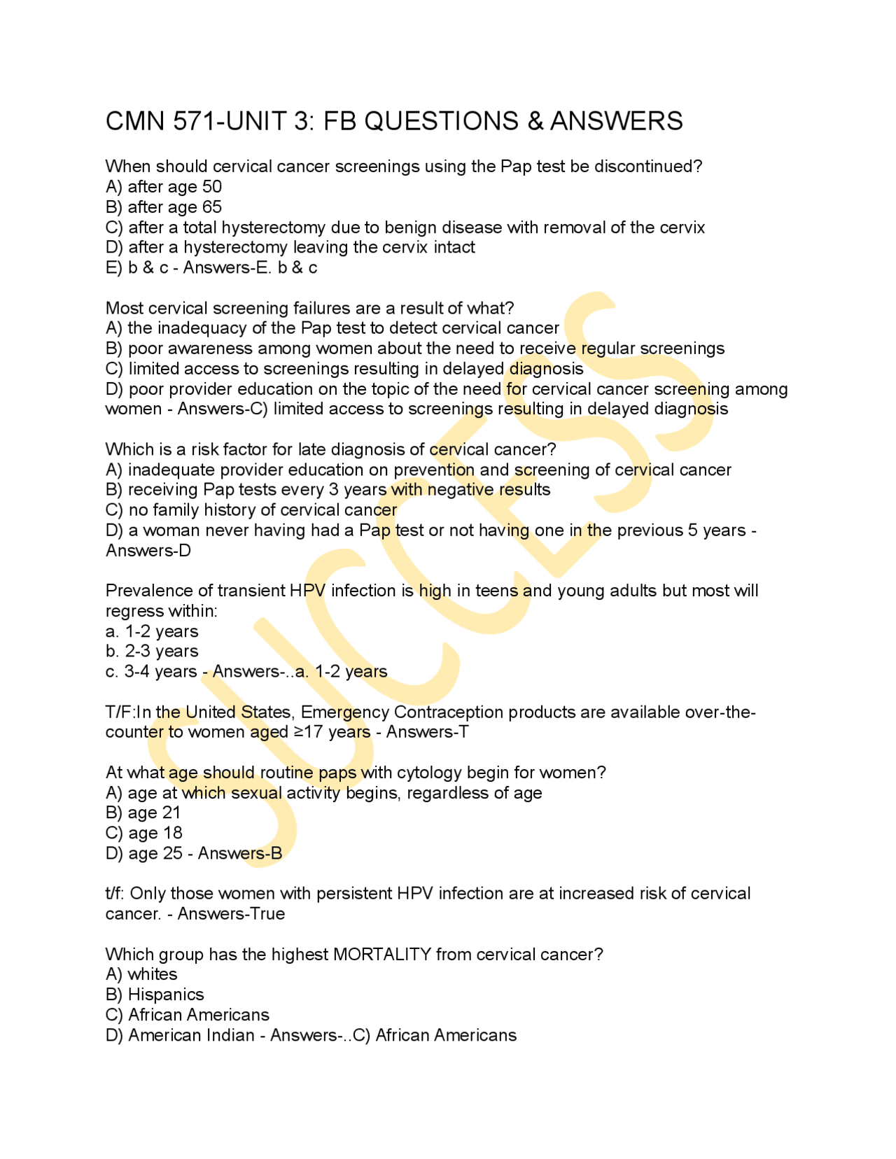 CMN 571-UNIT 3 FB QUESTIONS & ANSWERS | Exams Nursing | Docsity