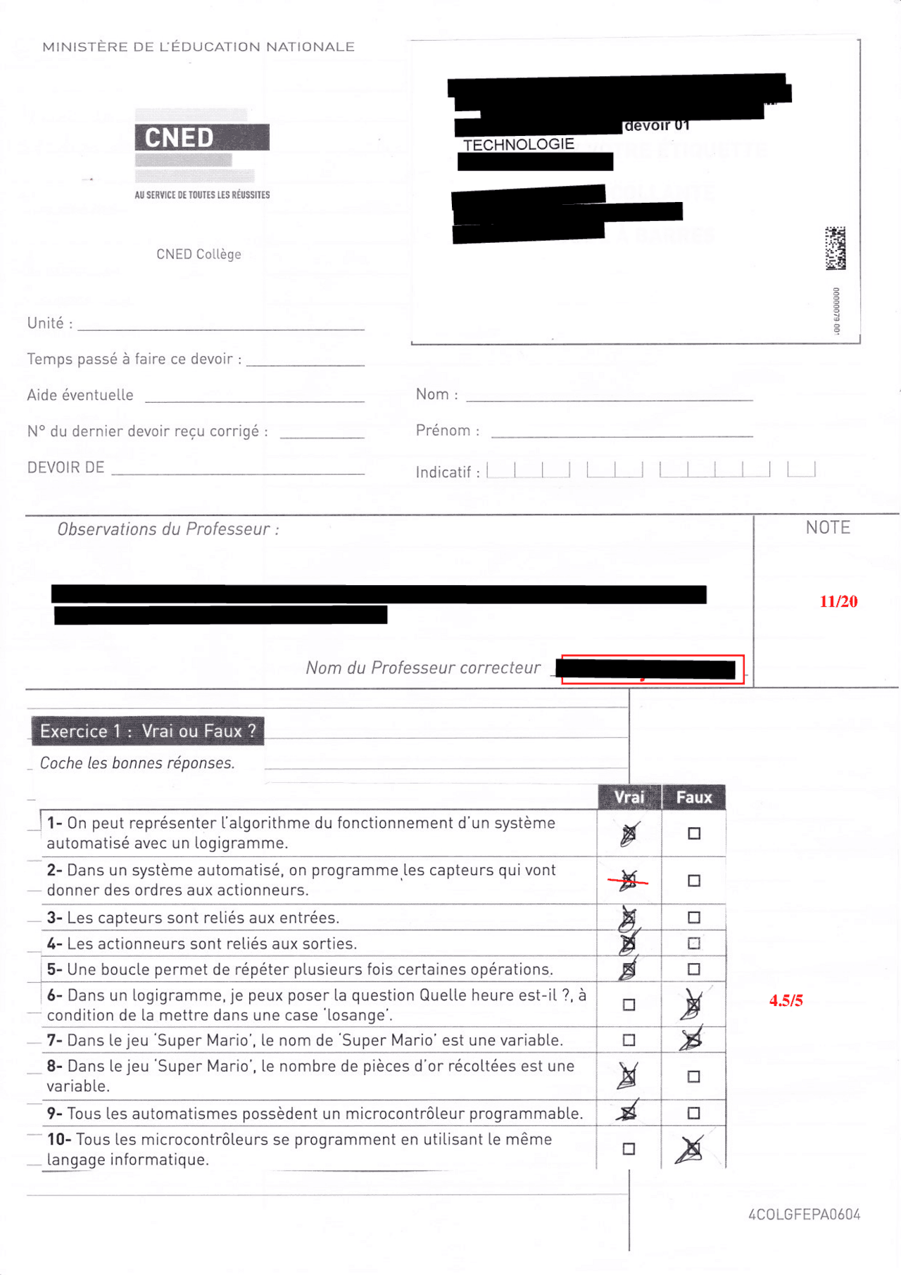 Devoir N°1 Technologie CNED 3ème | Examens Innovation Technologique et Éco-Conception | Docsity