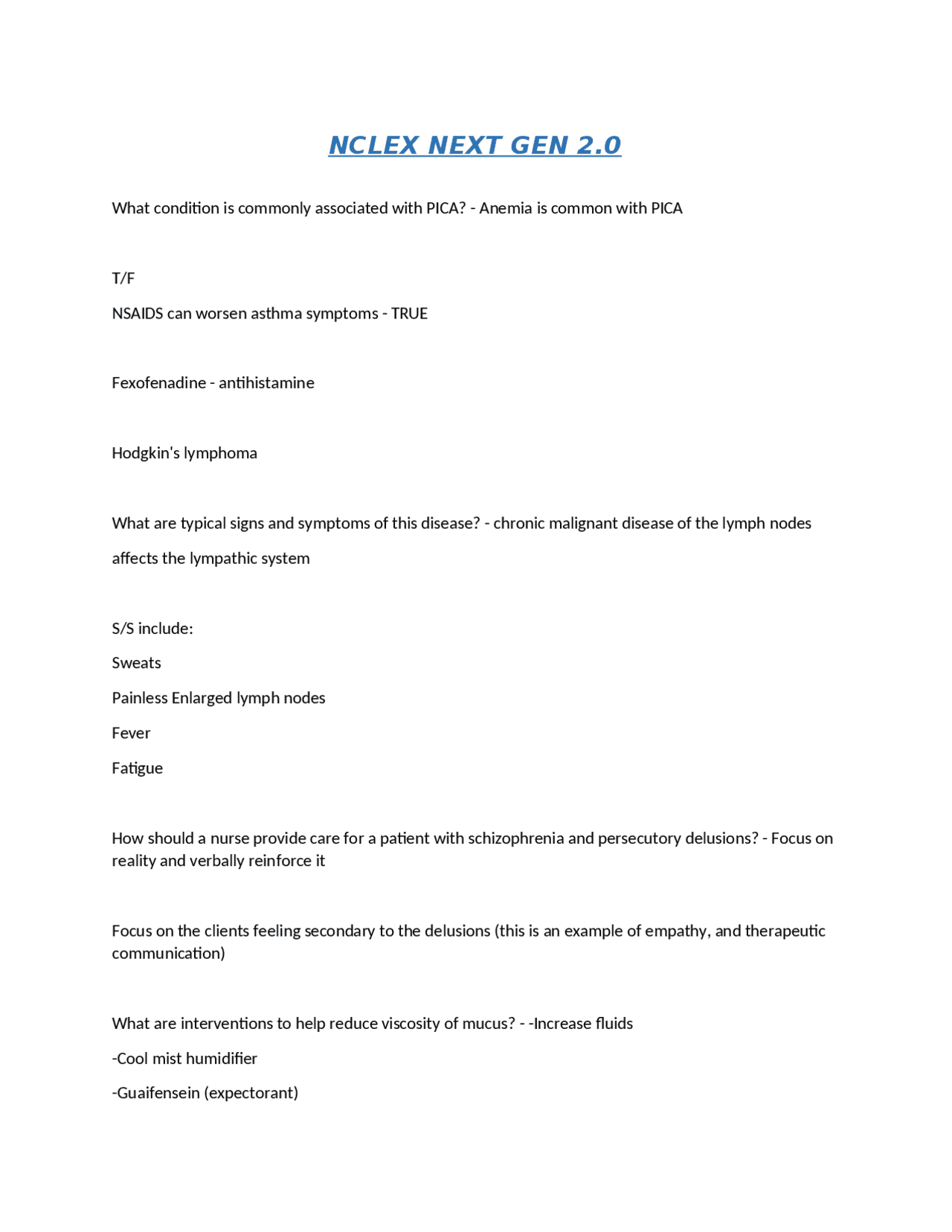 NCLEX NEXT GEN 2.0 study guide | Exams Advanced Education | Docsity