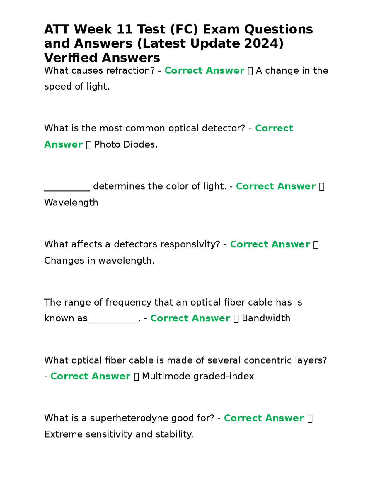 ATT Week 11 Test (FC) Exam Questions and Answers | Exams Nursing | Docsity