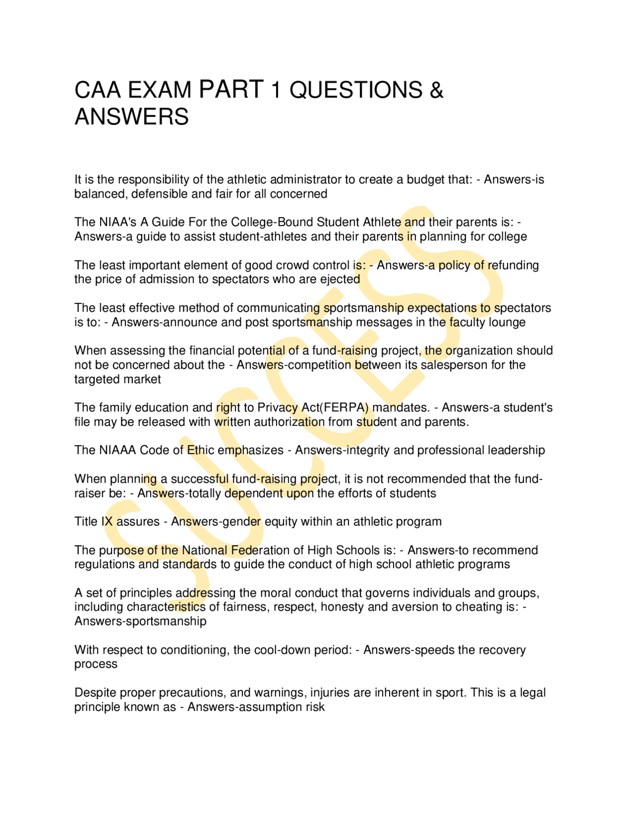 CAA EXAM PART 1 QUESTIONS & ANSWERS | Exams Social Sciences | Docsity