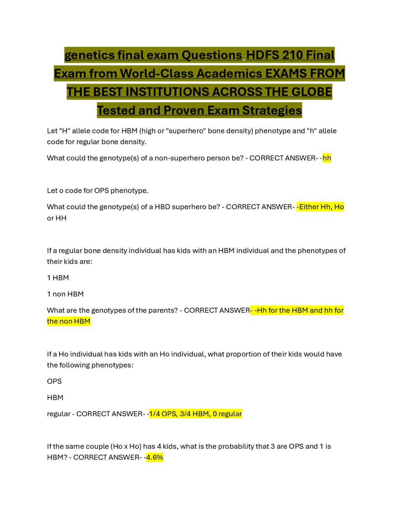 Genetics Final Exam Questions | Exams Genetics | Docsity