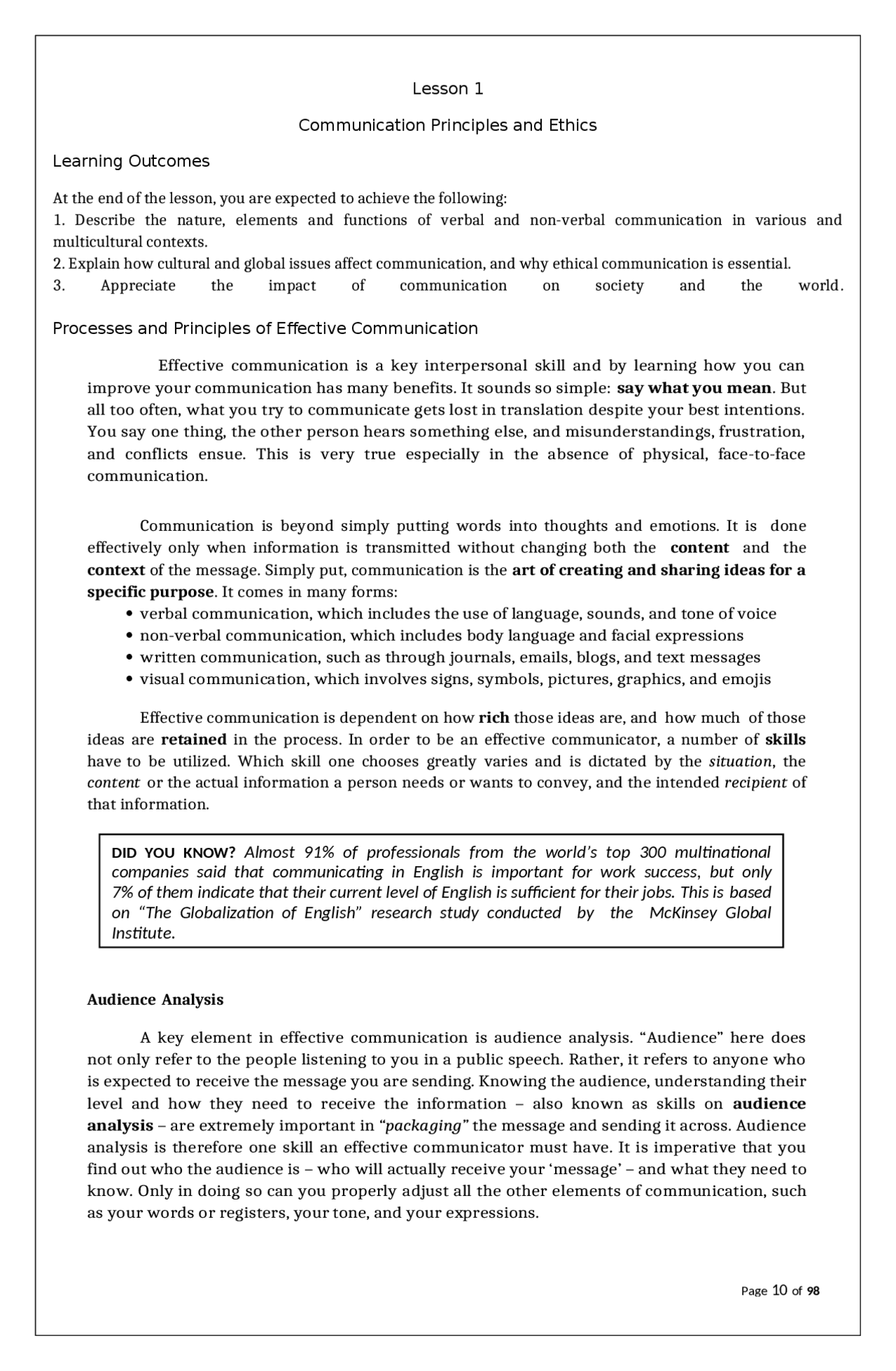 It is the lesson 1 of the purposive communication | Summaries English ...