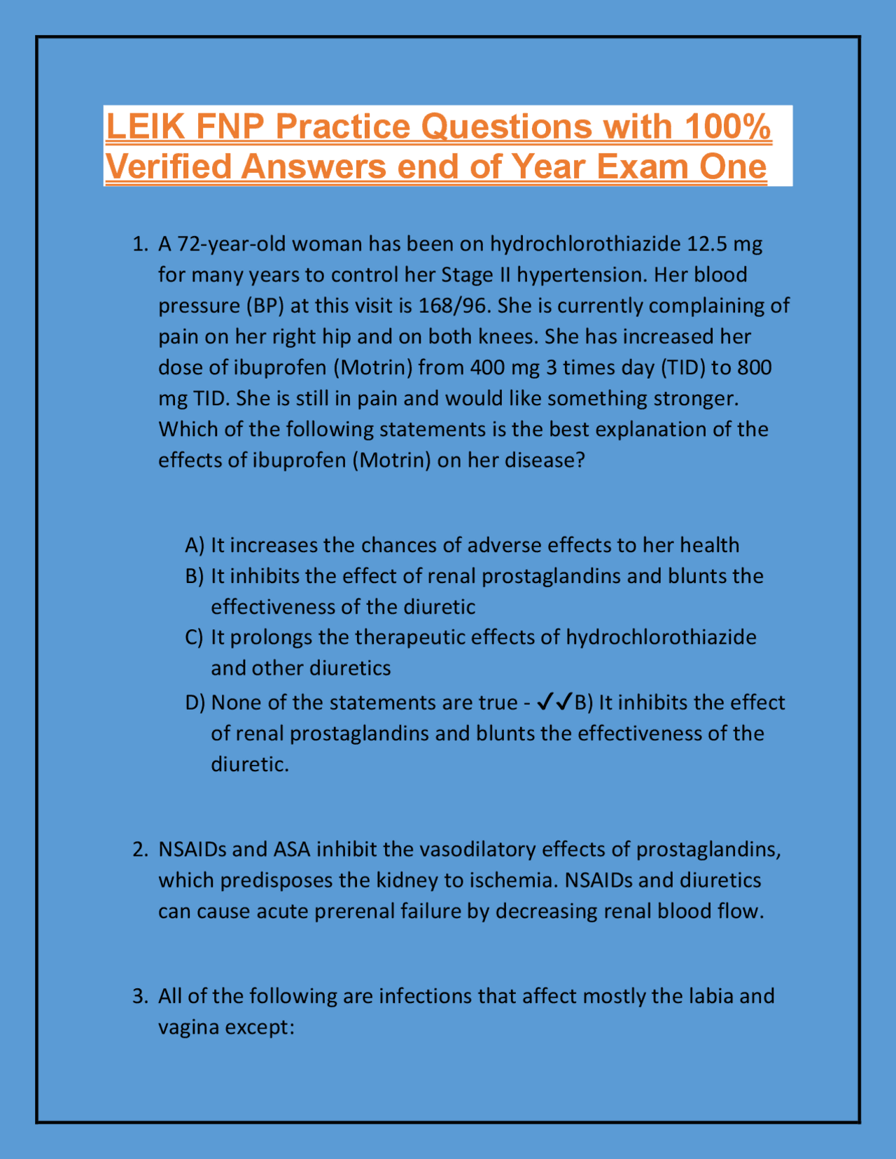 LEIK FNP Practice Questions with 100% Verified Answers end of Year Exam ...