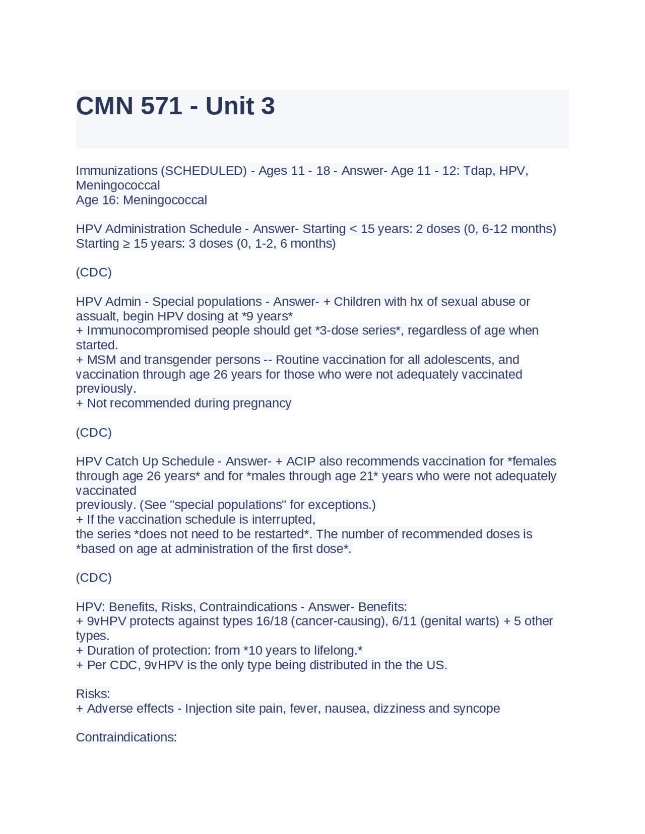 CMN 571 - Unit 3 Exam with complete solutions | Exams Nursing | Docsity