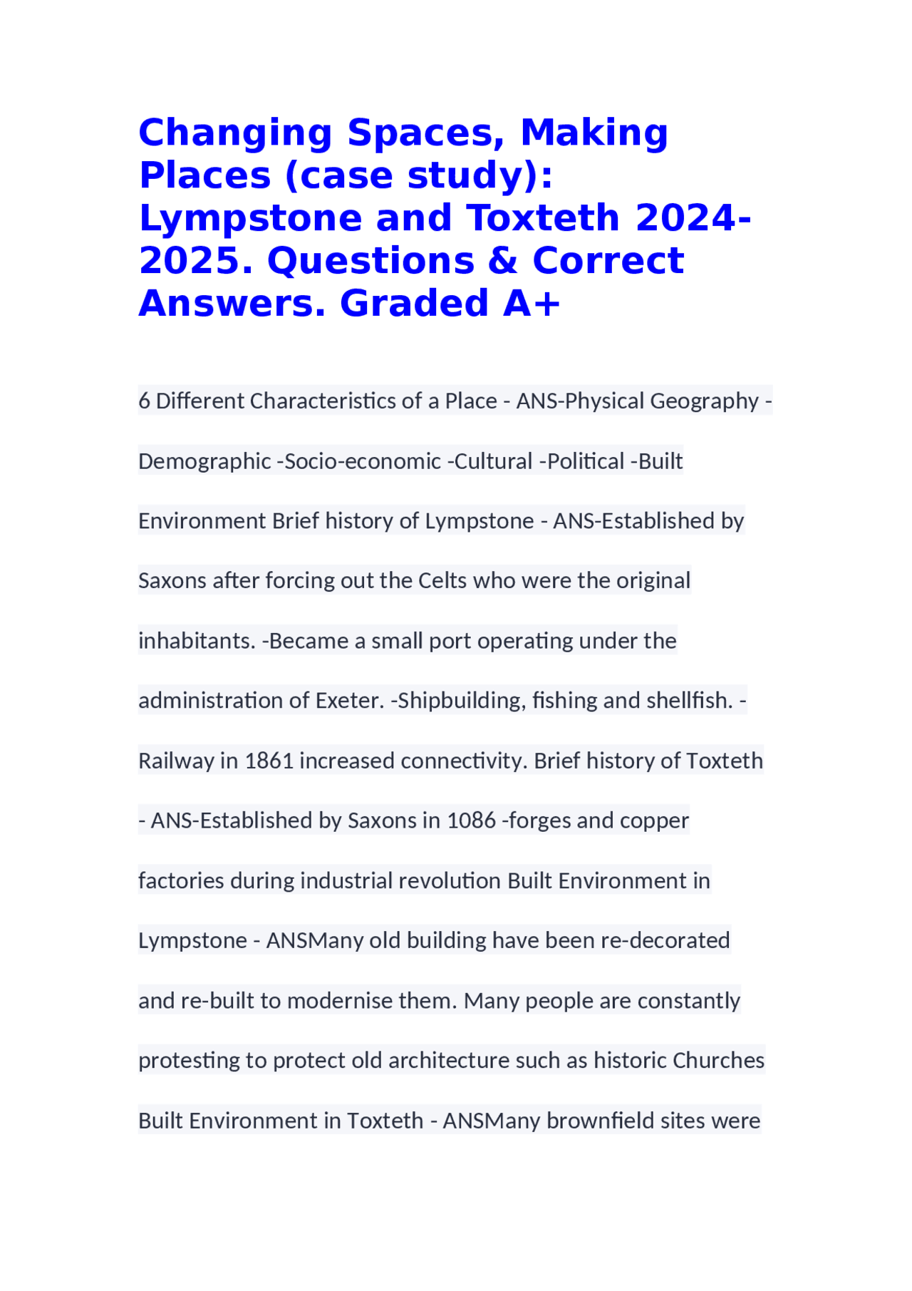 Changing Spaces, Making Places: A Case Study of Lympstone and Toxteth ...