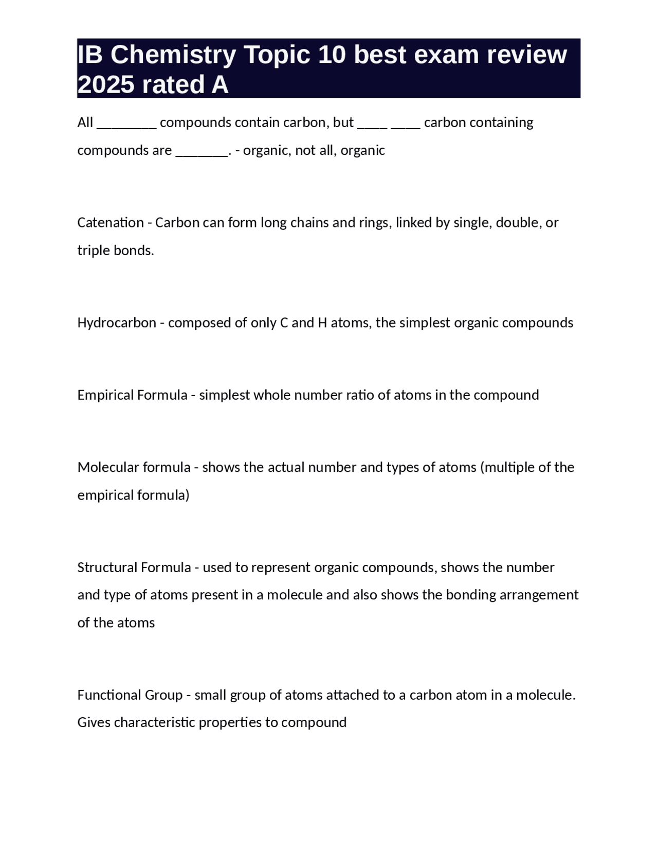 IB Chemistry Topic 10 best exam review 2025 rated A | Exercises Nursing ...