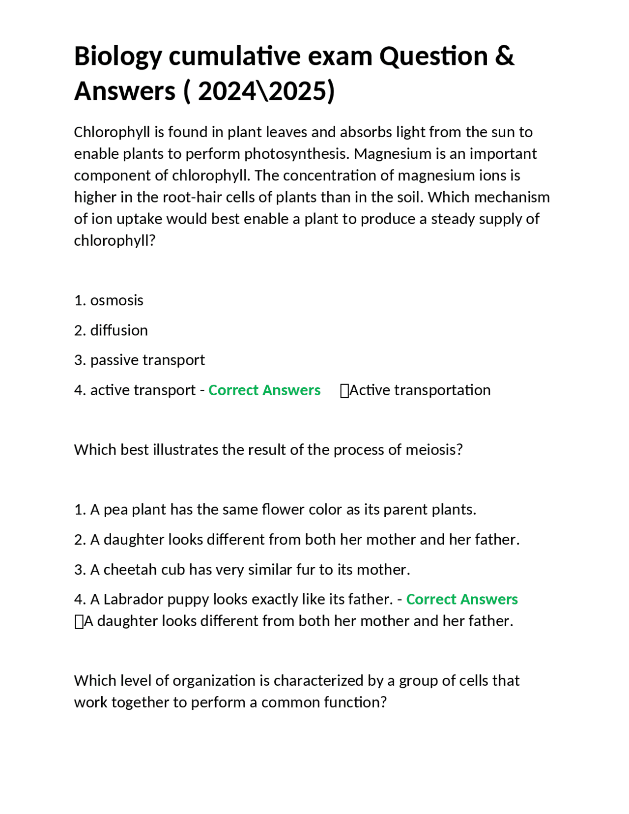 Biology cumulative exam Question & Answers ( 2024\2025) | Exams Nursing ...