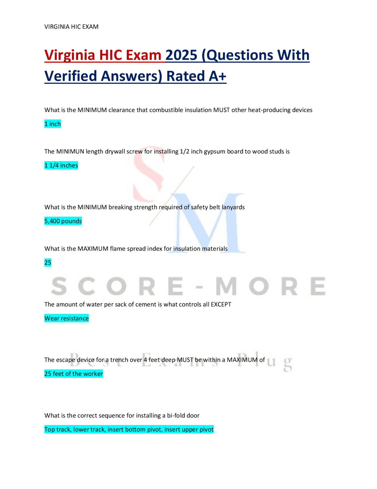 Virginia HIC Exam 2025 (Questions With Verified Answers) | Exams Public ...