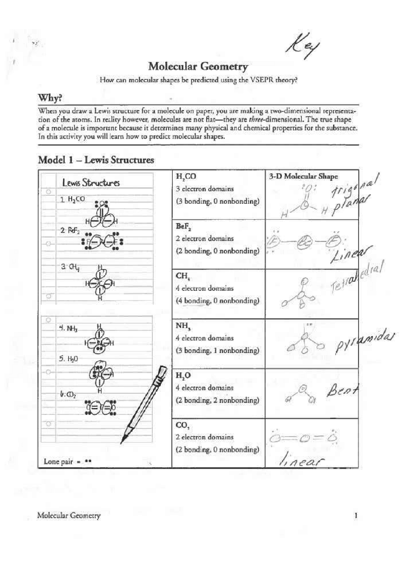 Molecular Geometry Pogil | Assignments Chemistry | Docsity