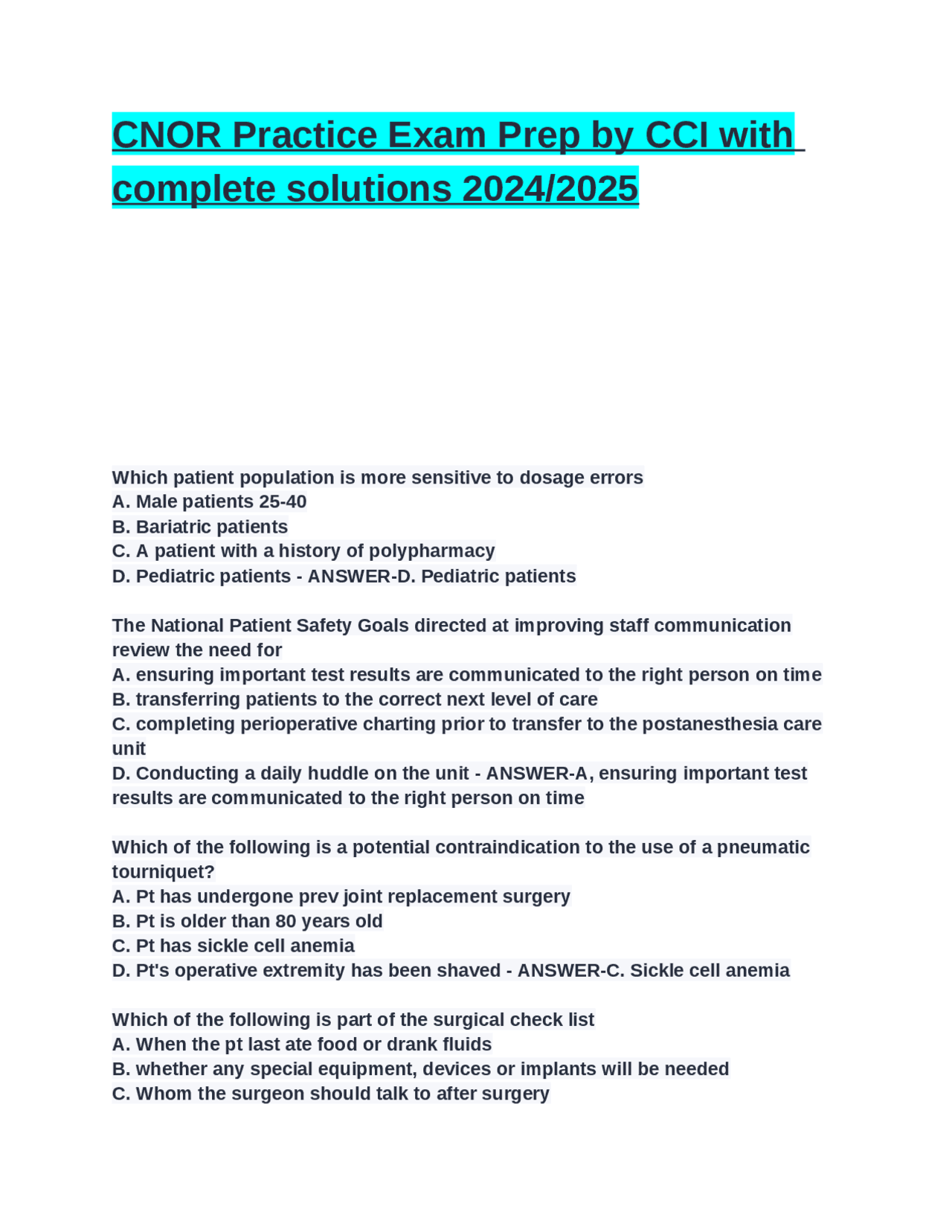 CNOR Practice Exam Prep by CCI with complete solutions 2024_2025.docx ...