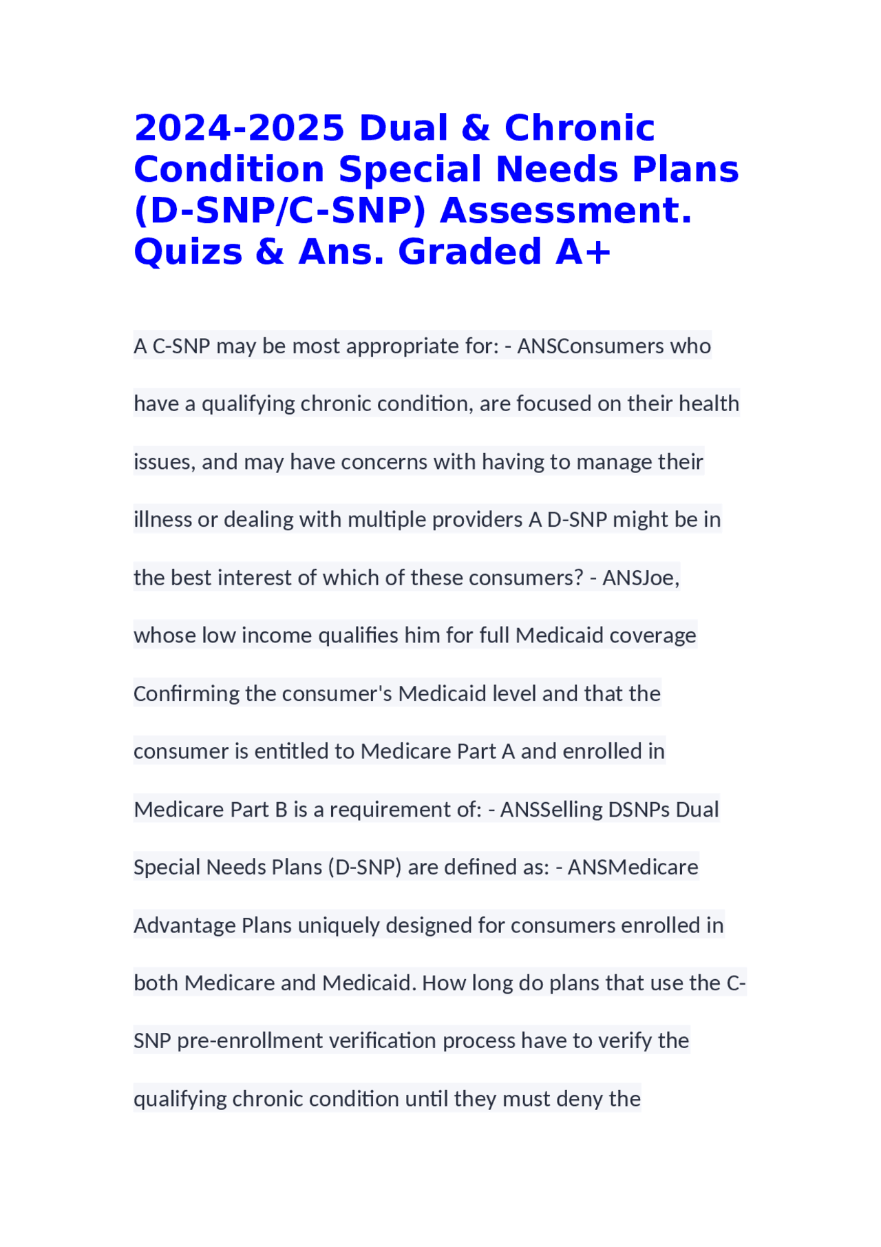 2024-2025 Dual & Chronic Condition Special Needs Plans (D-SNP/C-SNP ...