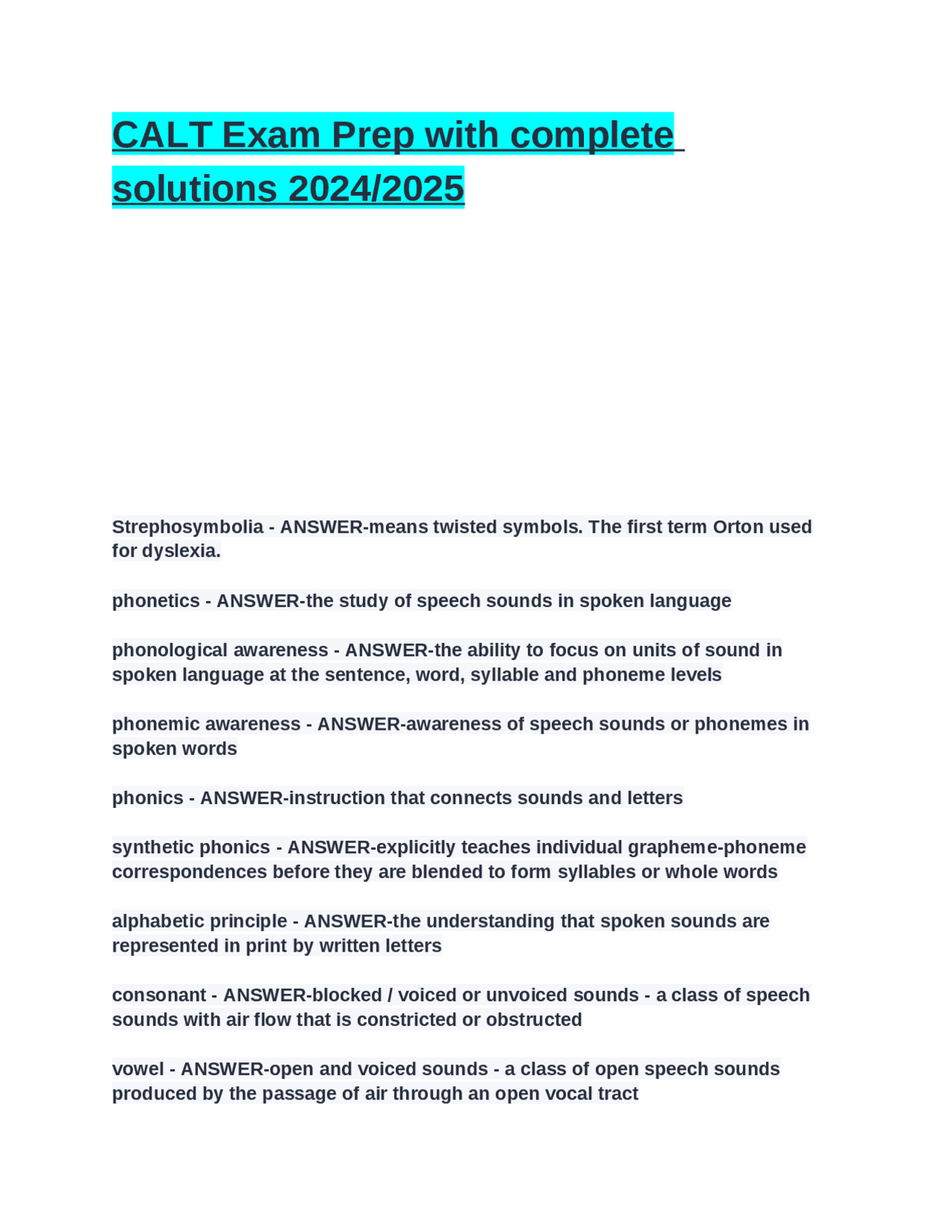 CALT Exam Prep with complete solutions 2024_2025.docx | Exams English ...