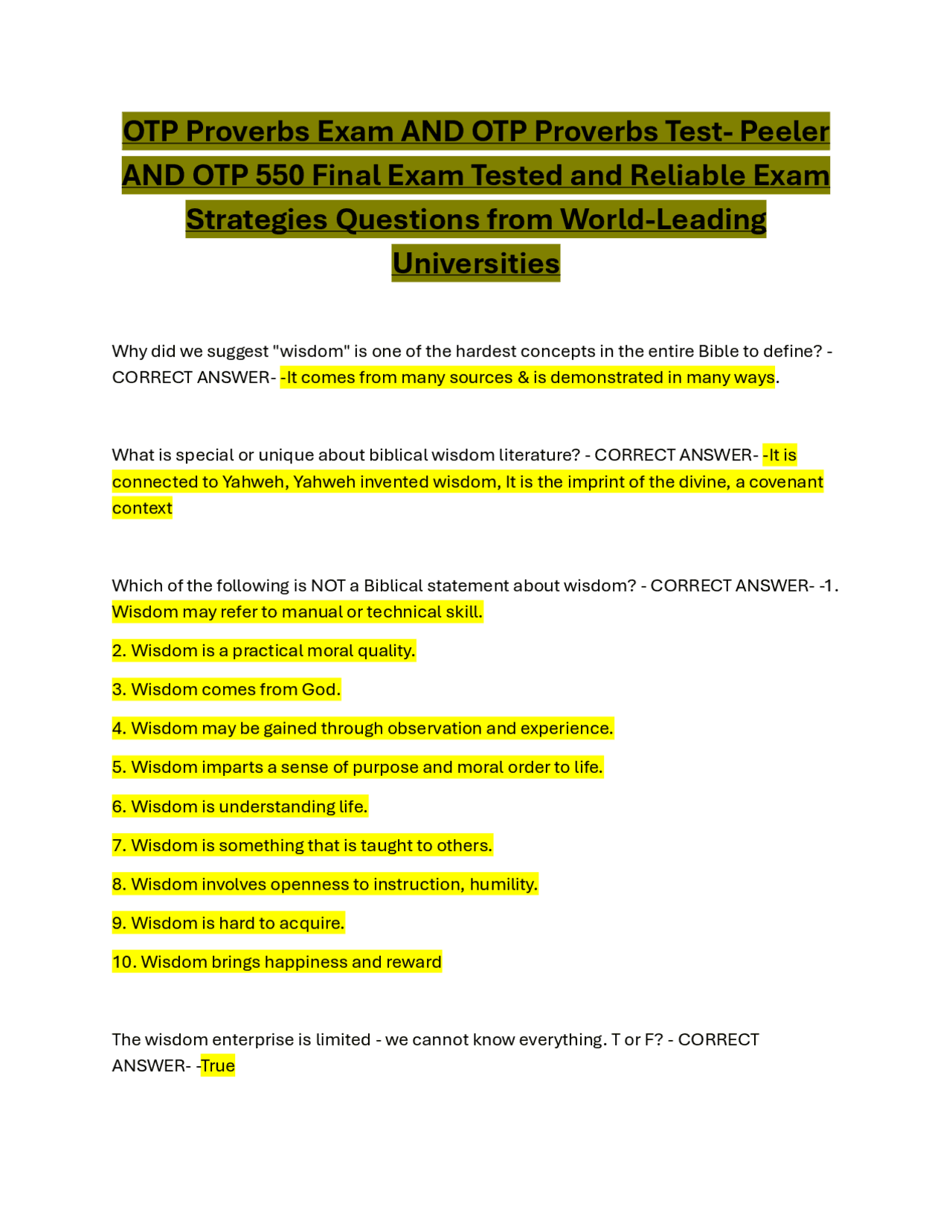 OTP Proverbs Exam and OTP Proverbs Test | Exams Leadership and Team ...