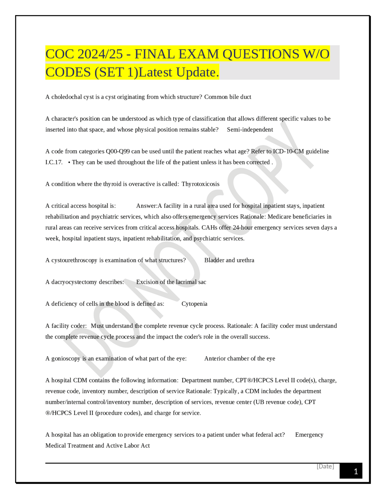 COC 2024/25 - FINAL EXAM QUESTIONS W/O CODES (SET 1)Latest Update ...