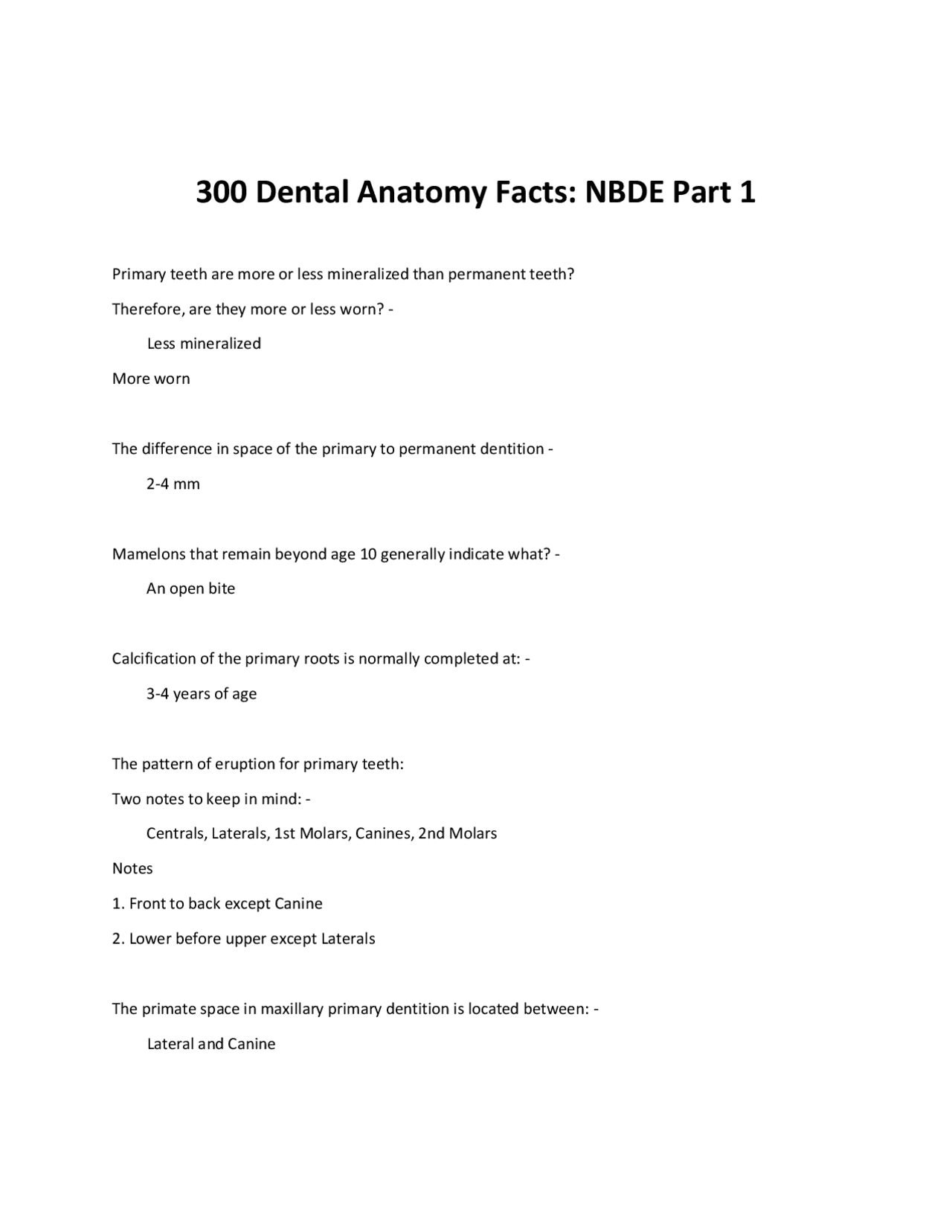 300 Dental Anatomy Facts | Lecture notes Dental Anatomy | Docsity