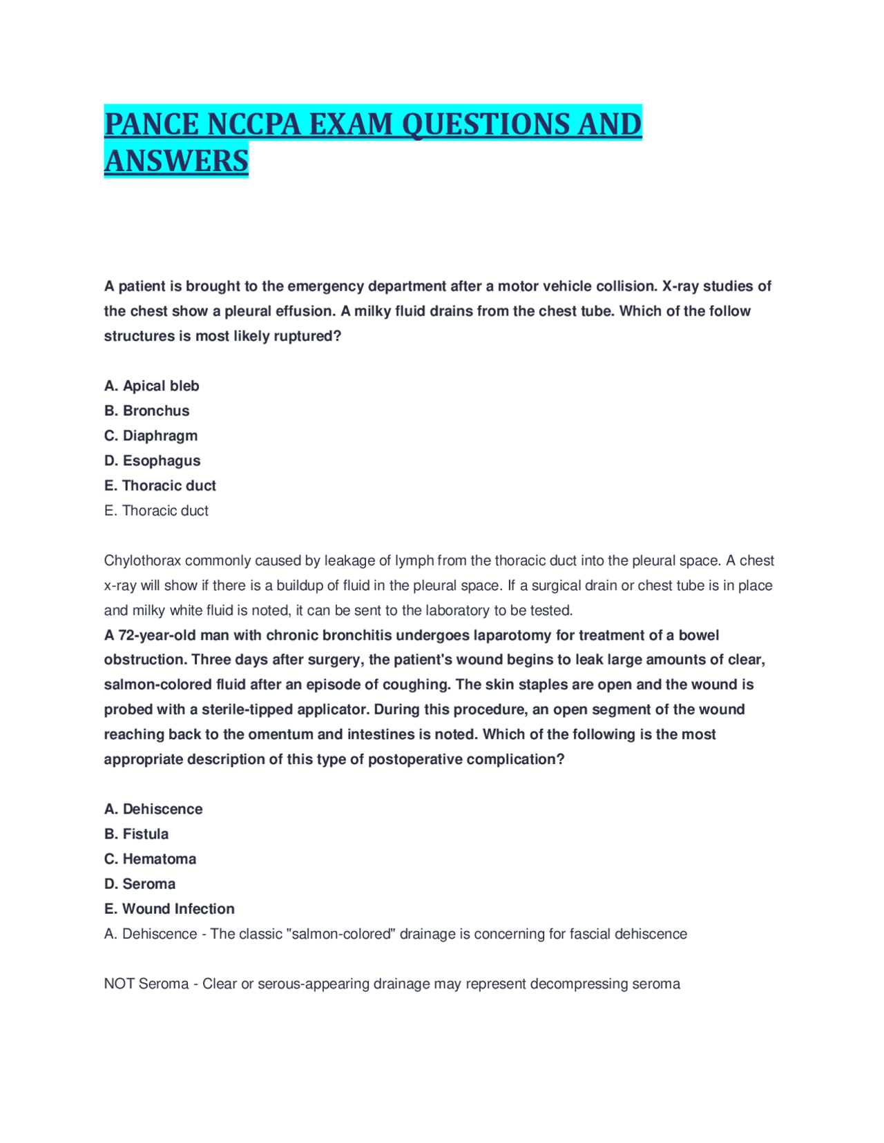 PANCE NCCPA EXAM QUESTIONS AND ANSWERS | Exams Nursing | Docsity