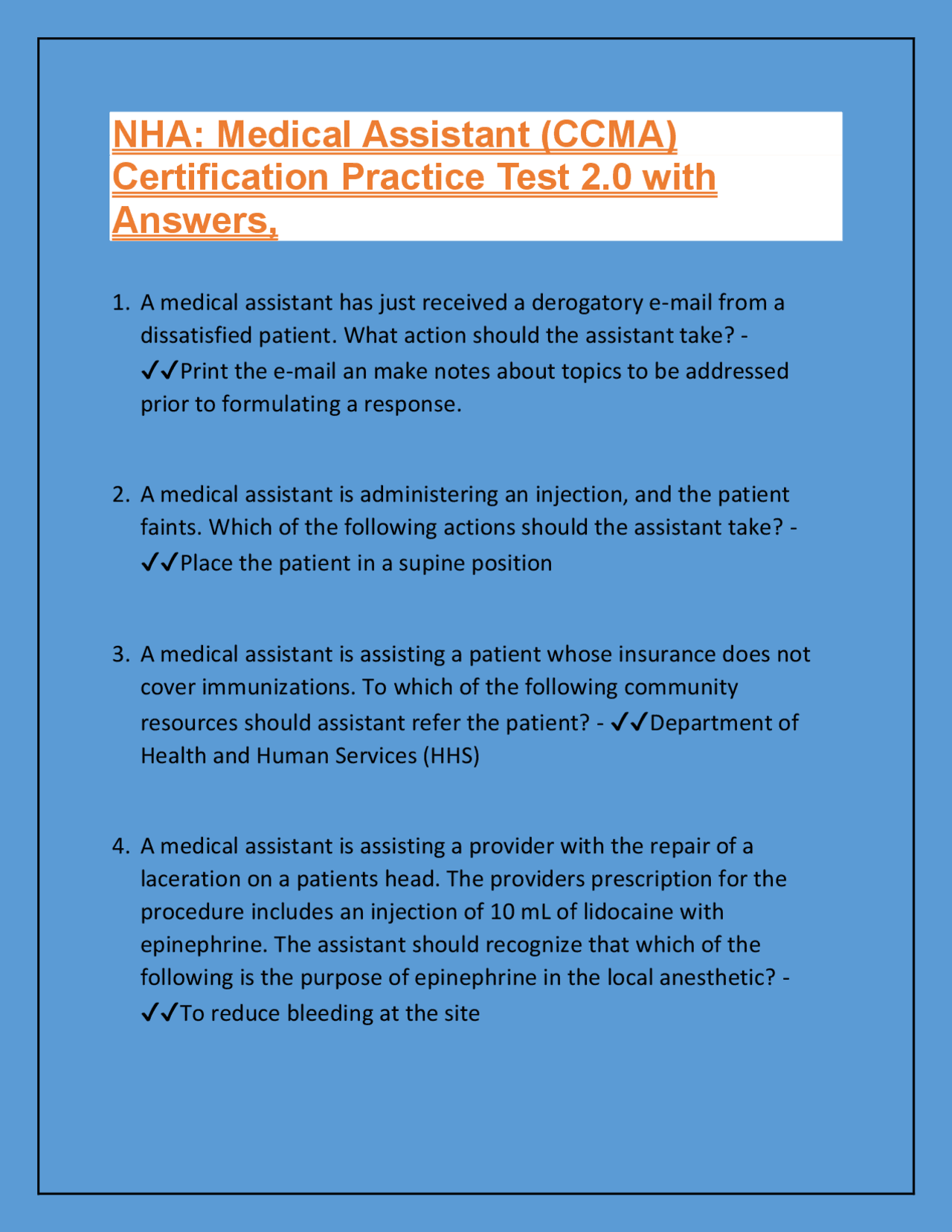 NHA: Medical Assistant (CCMA) Certification Practice Test 2.0 with ...