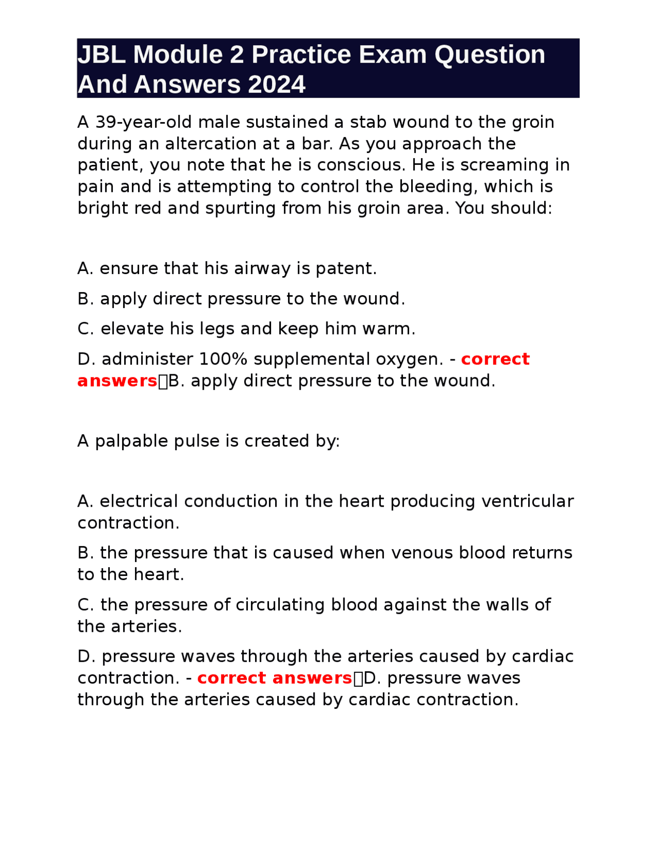 JBL Module 2 Practice Exam Questions and Answers 2024 | Exams Nursing ...