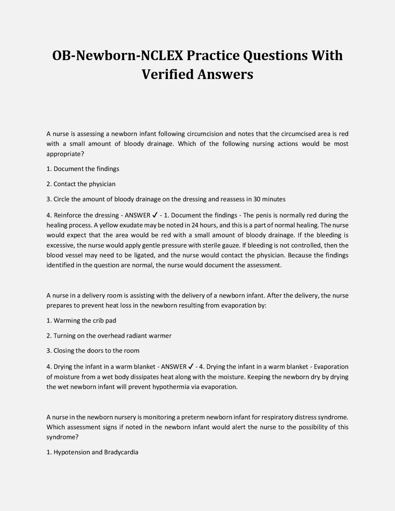 OB-Newborn-NCLEX Practice Questions With Verified Answers | Exams ...