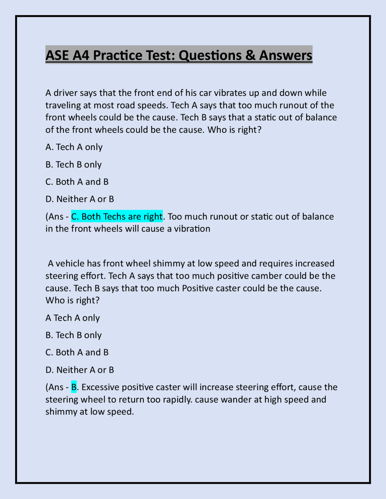 ASE A4 Practice Test: Questions & Answers: Updated A Plus Guide | Exams ...