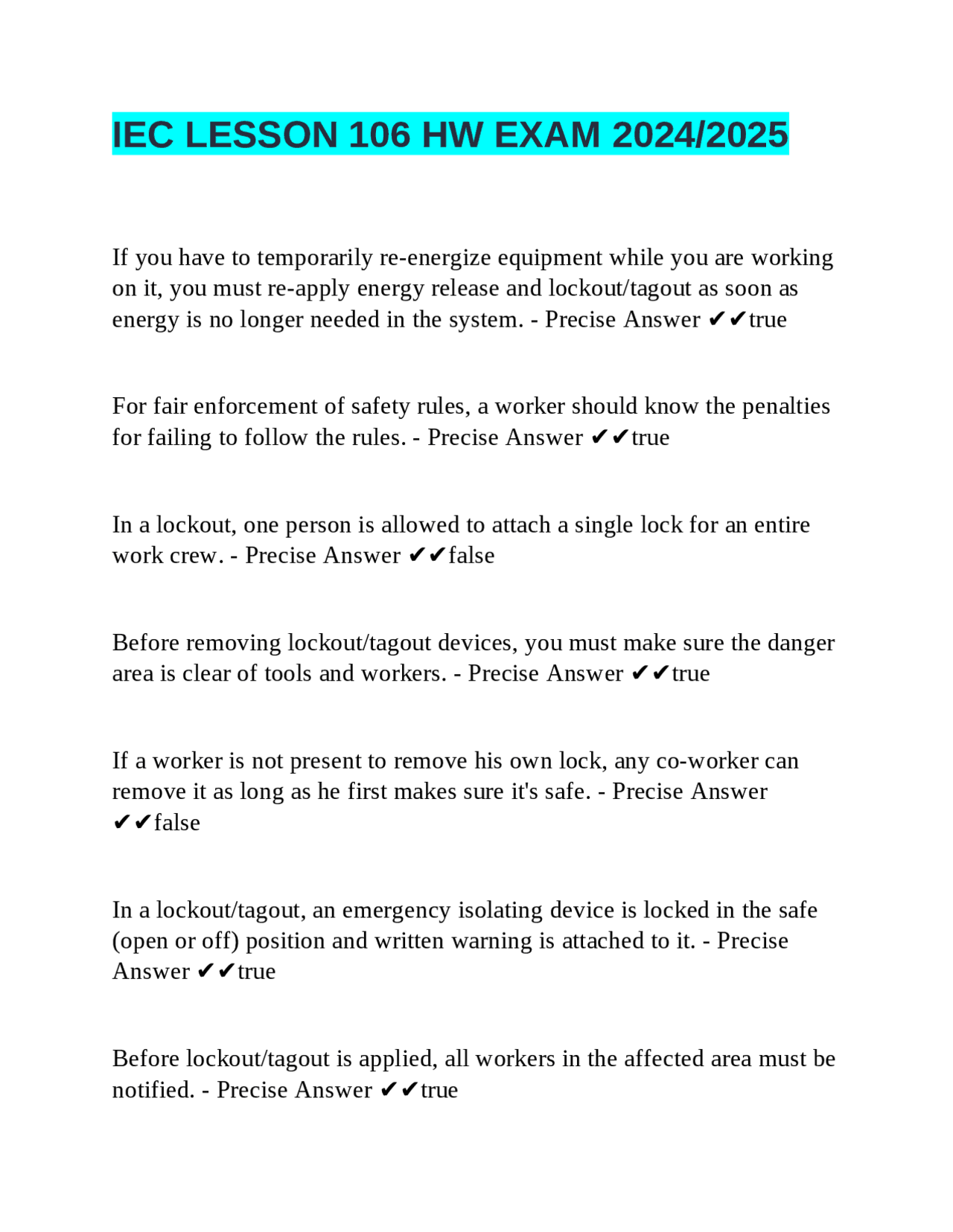 IEC LESSON 106 HW EXAM 2024/2025 | Exams Nursing | Docsity