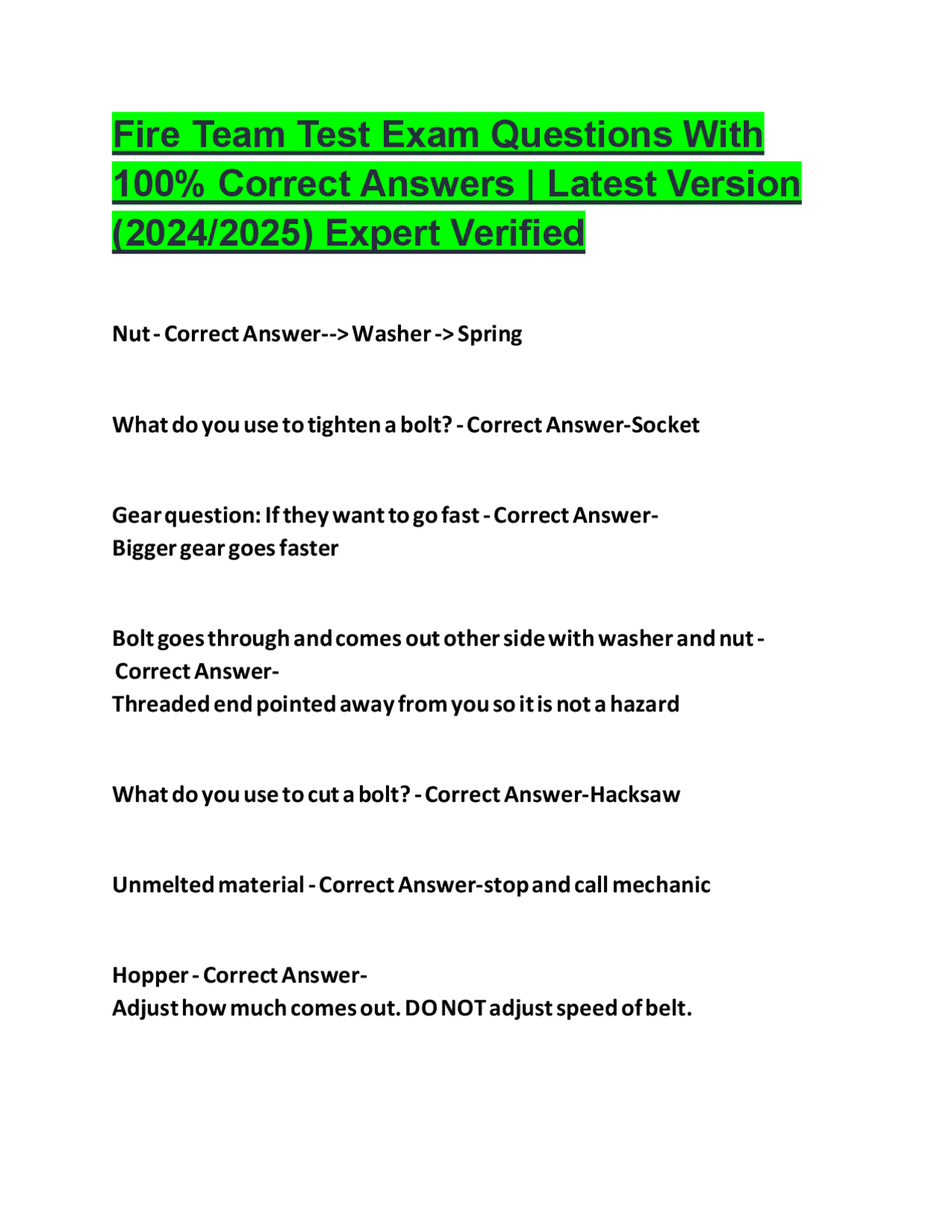 Fire Team Test Exam Questions With 100% Correct Answers | Latest ...