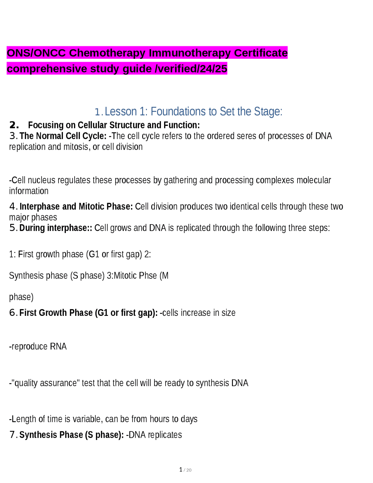 ONS/ONCC Chemotherapy Immunotherapy Certificate comprehensive study ...