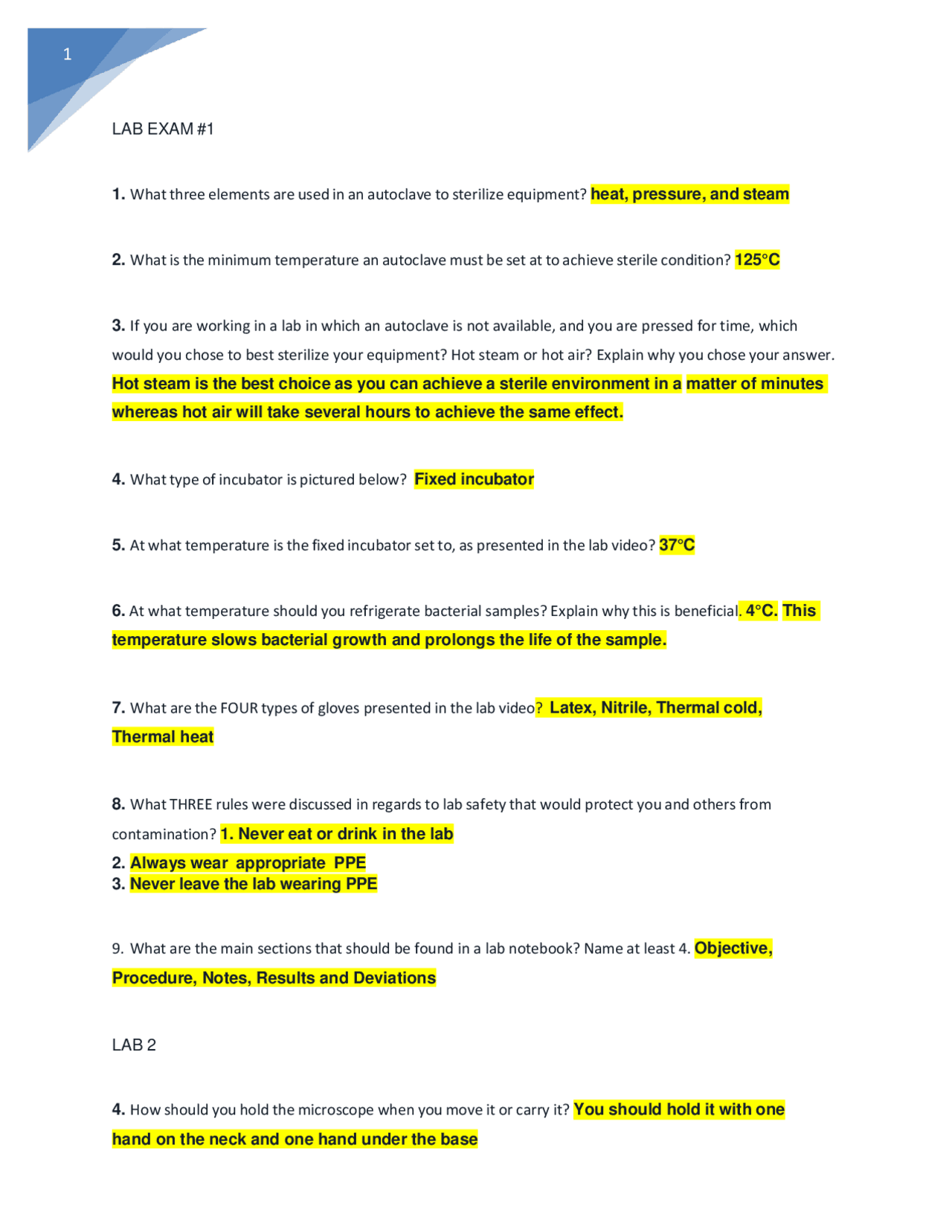 Microbiology Lab Exam Review | Exams Nursing | Docsity