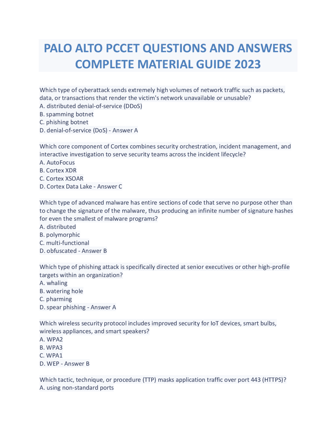 PALO ALTO PCCET QUESTIONS AND ANSWERS COMPLETE MATERIAL GUIDE 2023 ...